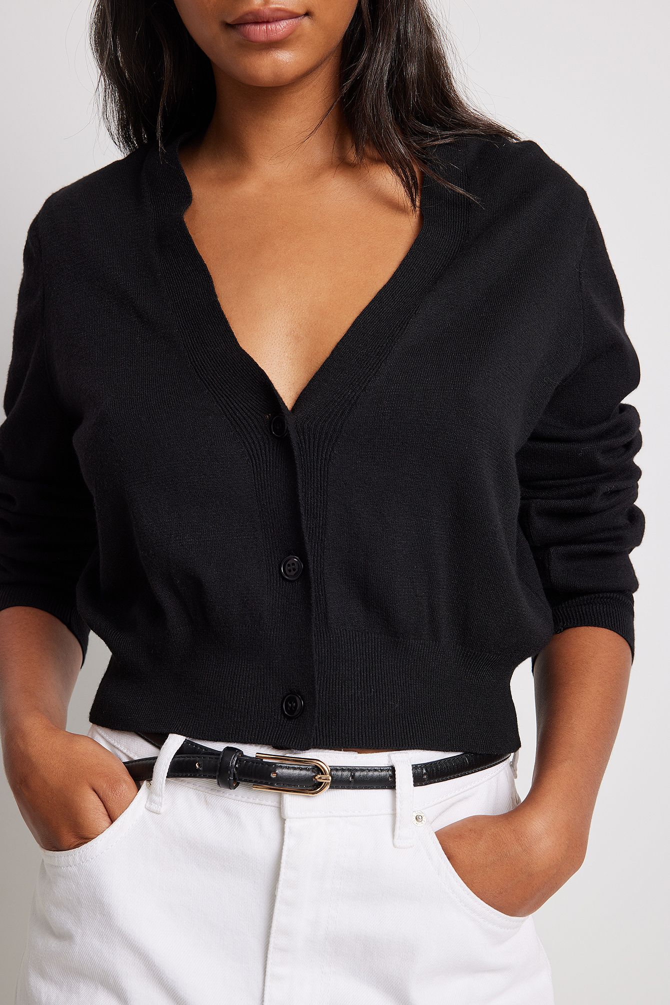 Cropped Knitted Cardigan Black | na-kd.com