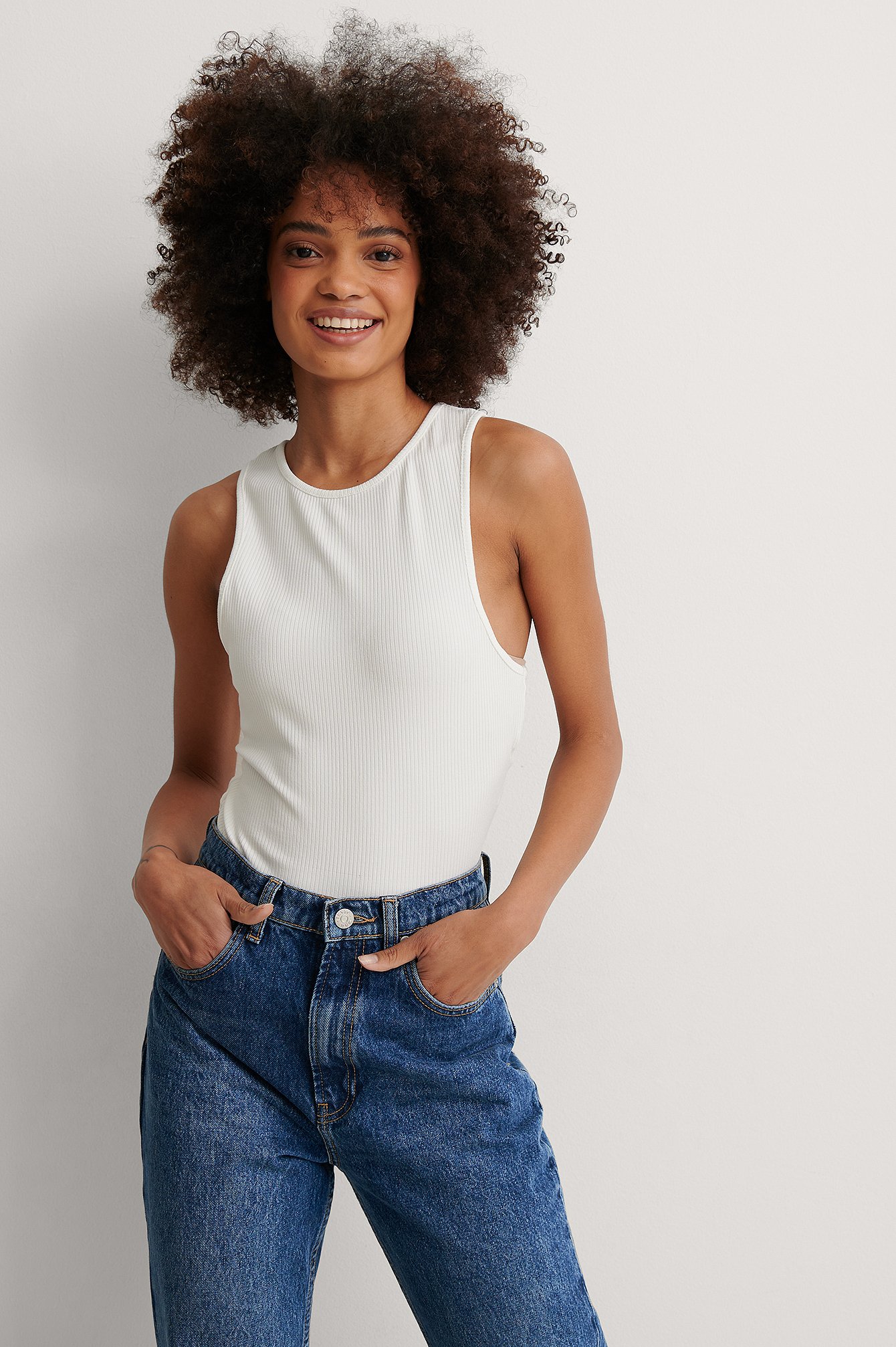 Cross Back Rib Singlet Offwhite | na-kd.com