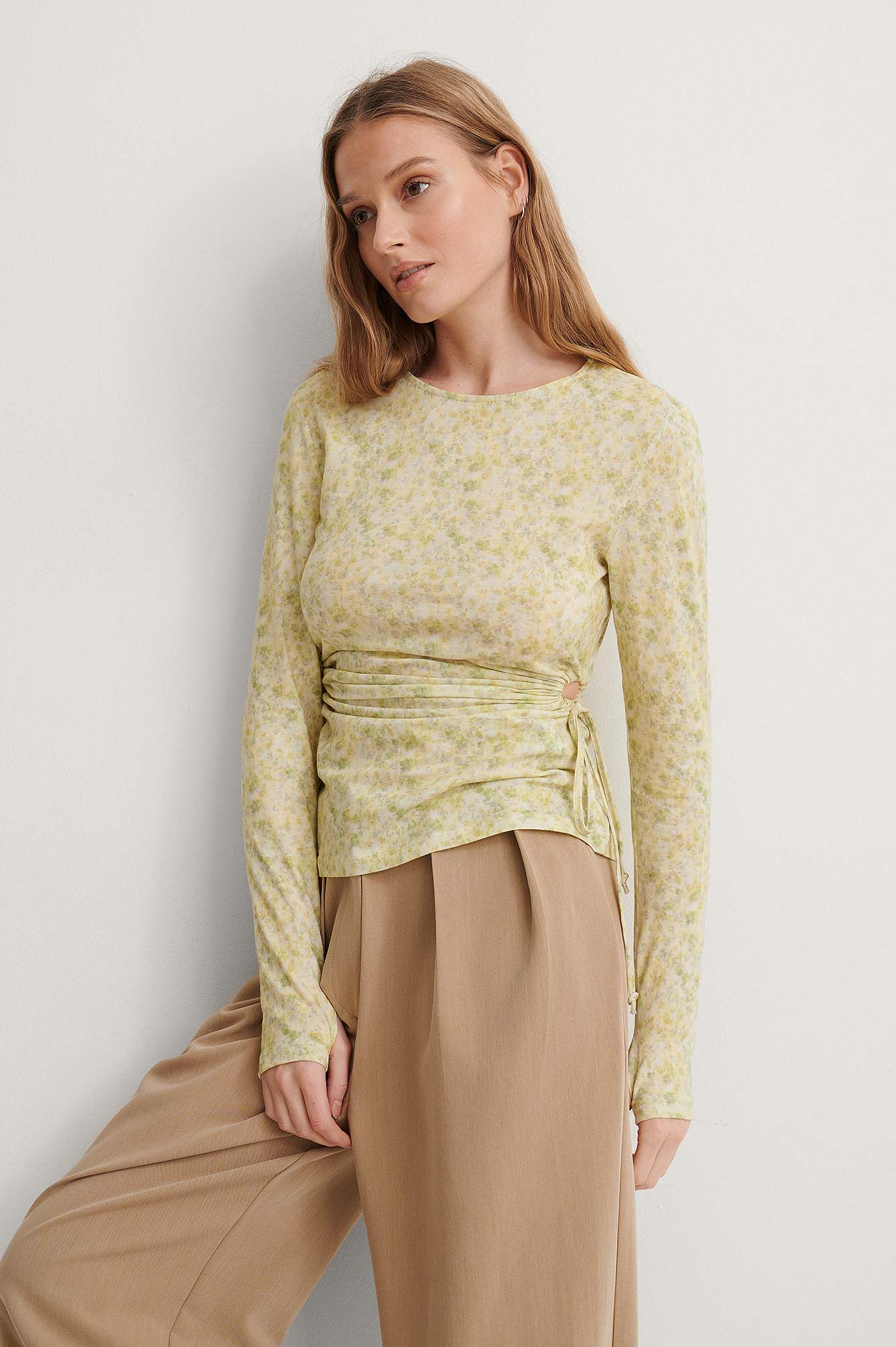 Cut Out Detail Drawstring Top Green Na Kd