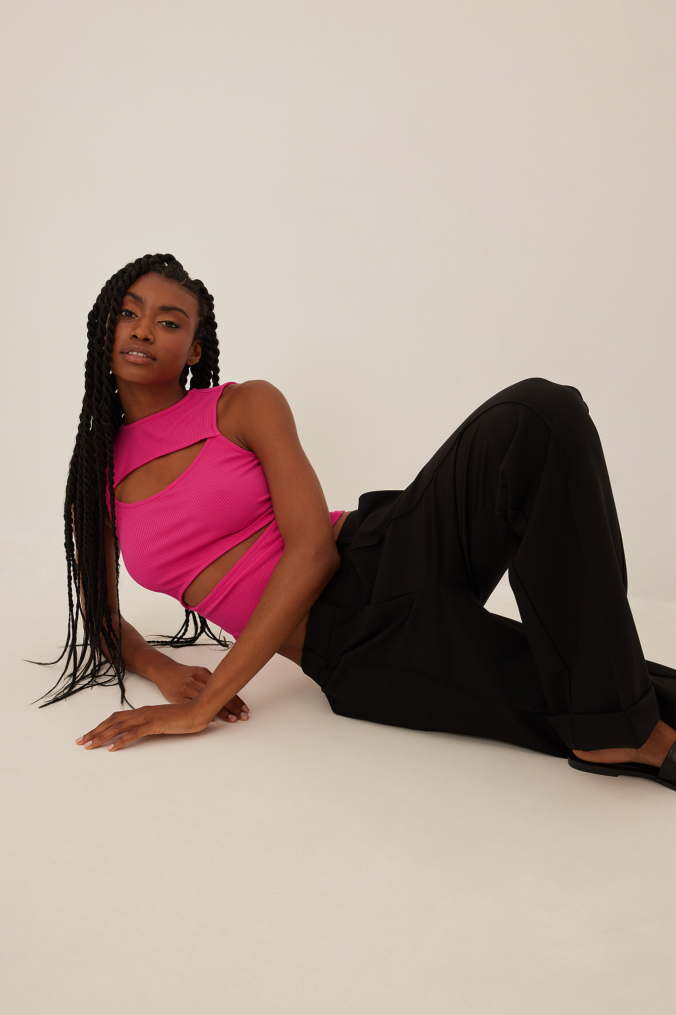 Cut Out Rib Singlet Pink | na-kd.com