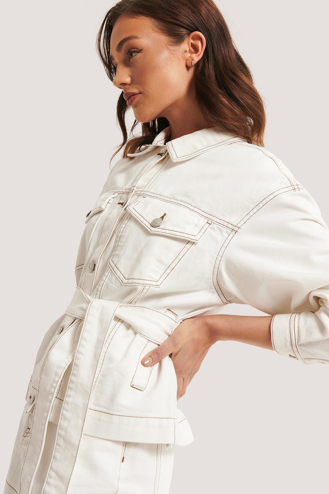 Denim Contrast Seam Jacket Offwhite | NA-KD