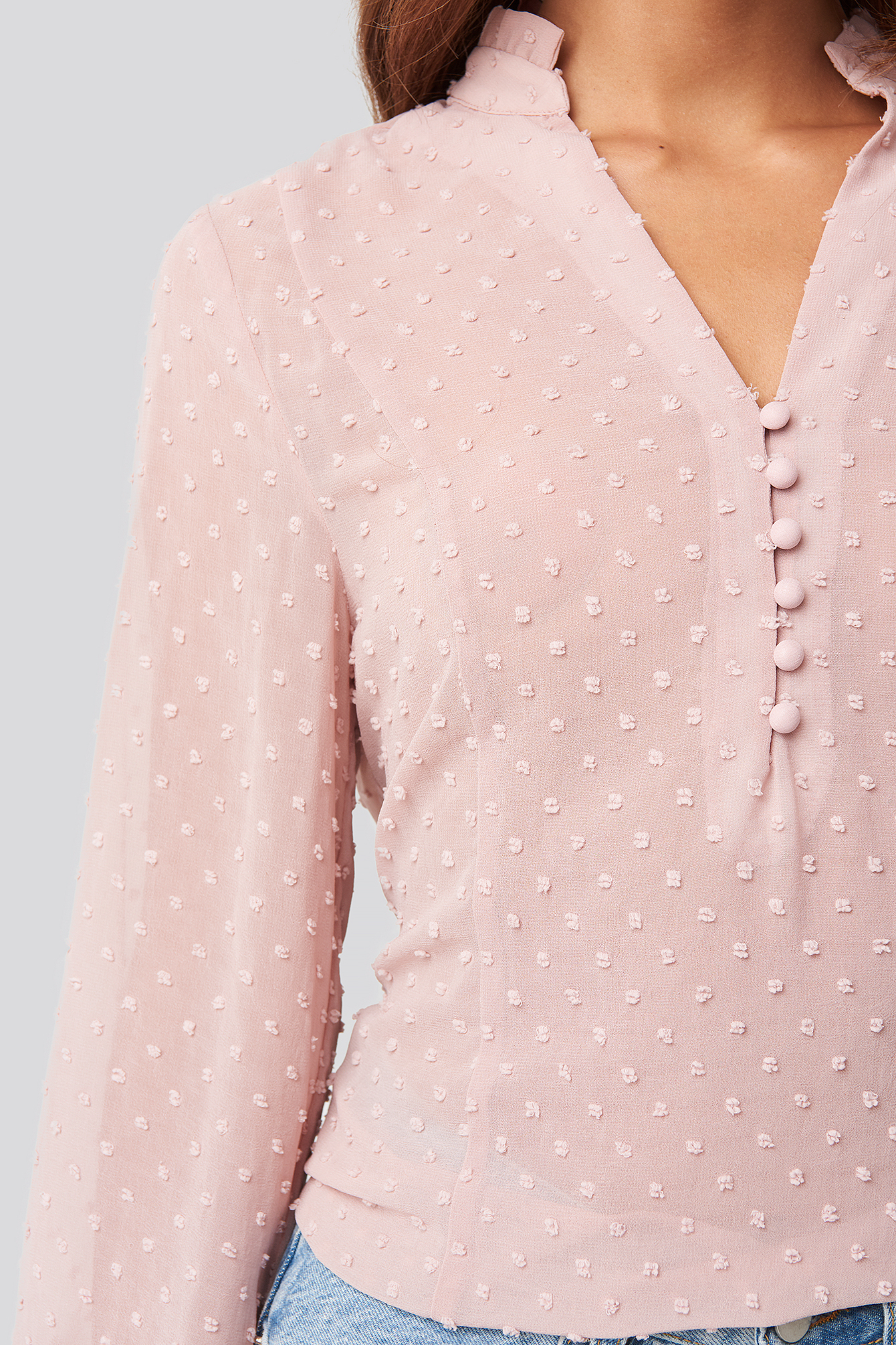 Dobby Flowy Buttoned Blouse Dusty Pink | na-kd.com