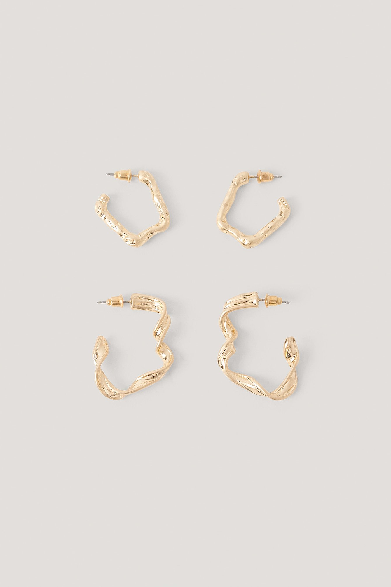 Double Pack Abstract Hoop Earrings Gold | NA-KD