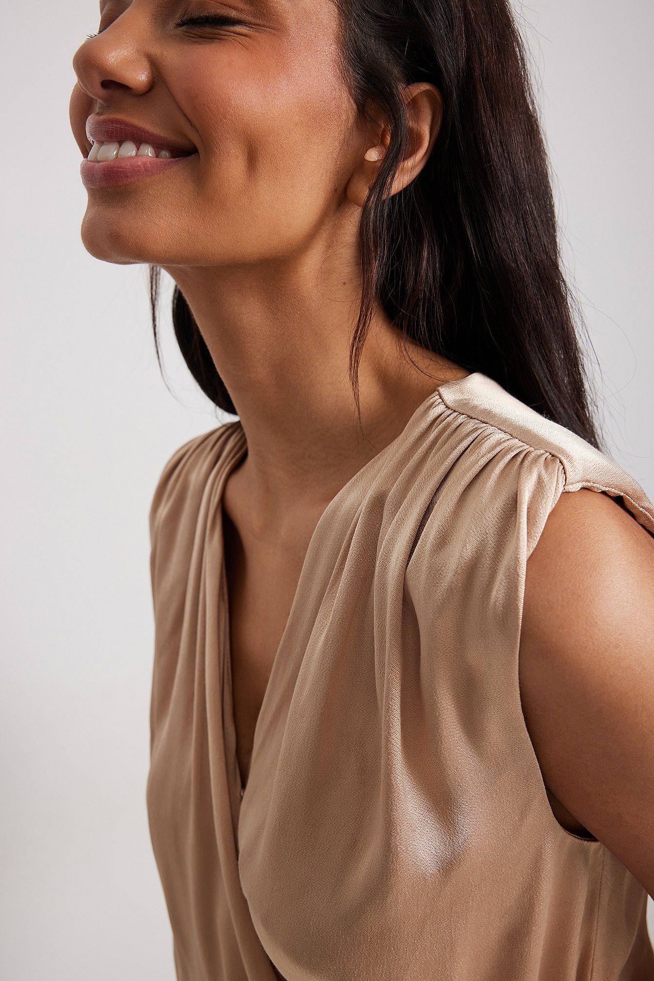 Draped Front Satin Top Beige | NA-KD