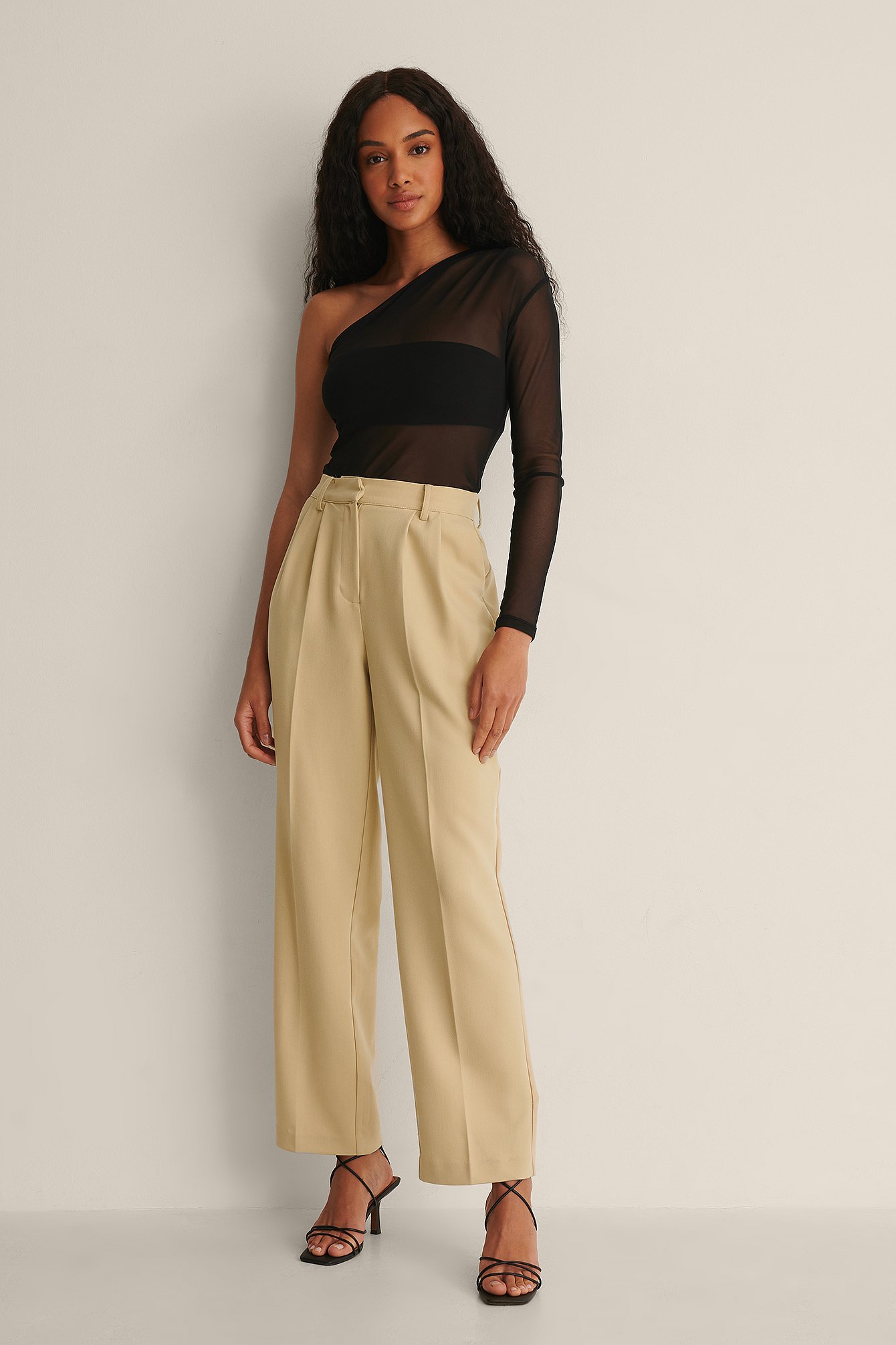 Draped Mesh Long Sleeve Top Black | na-kd.com