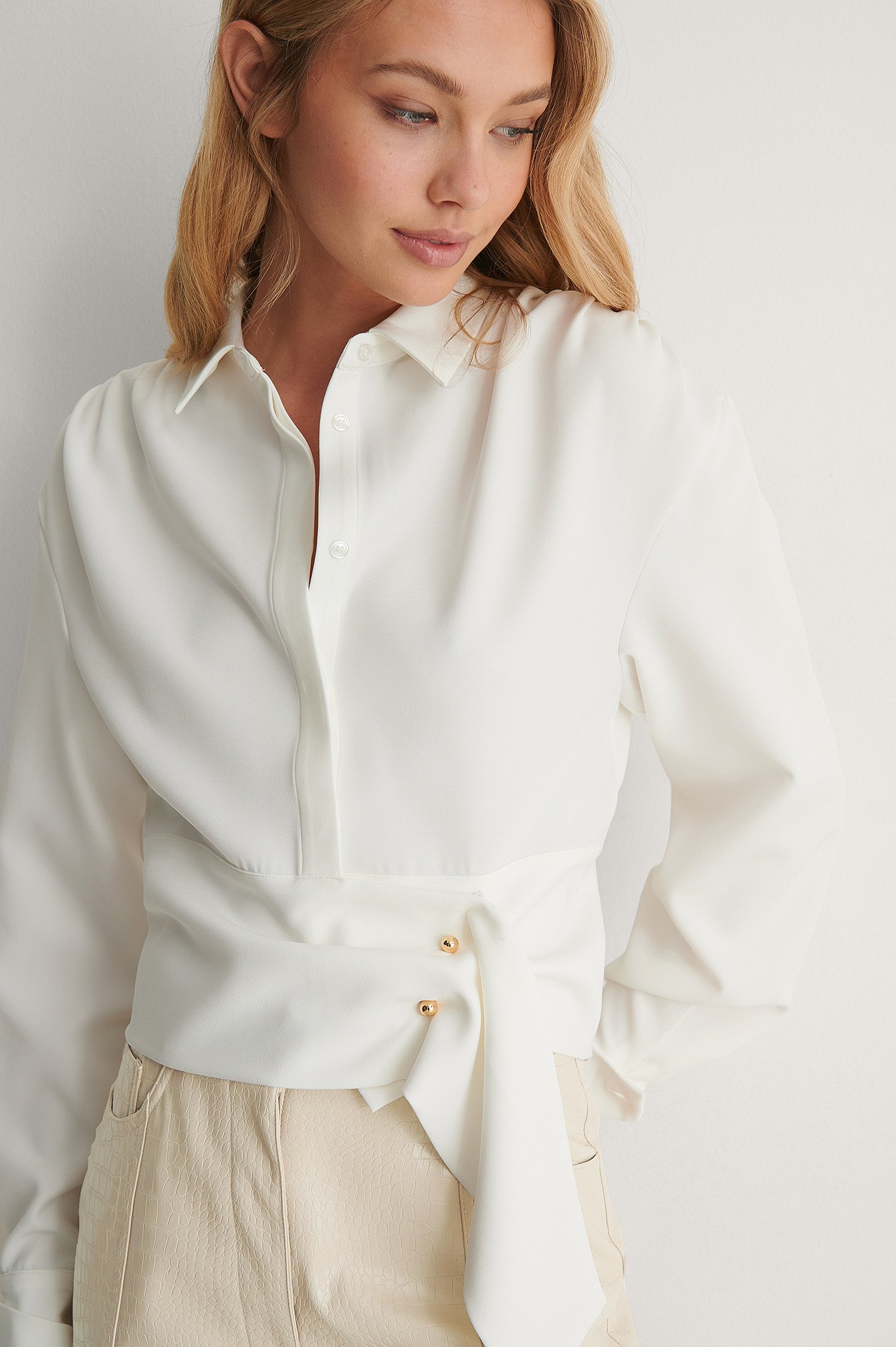Draped Shoulder Blouse White | NA-KD