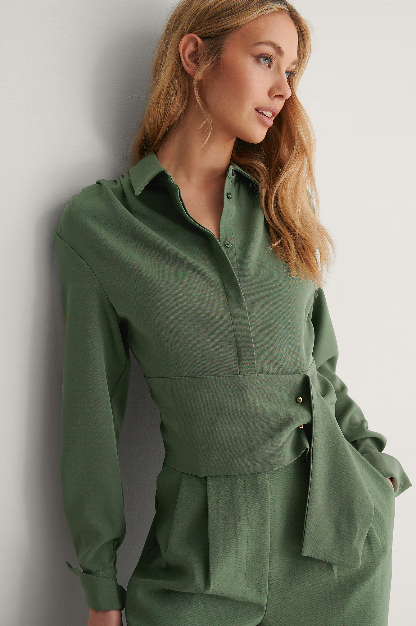 Draped Shoulder Blouse Green | NA-KD
