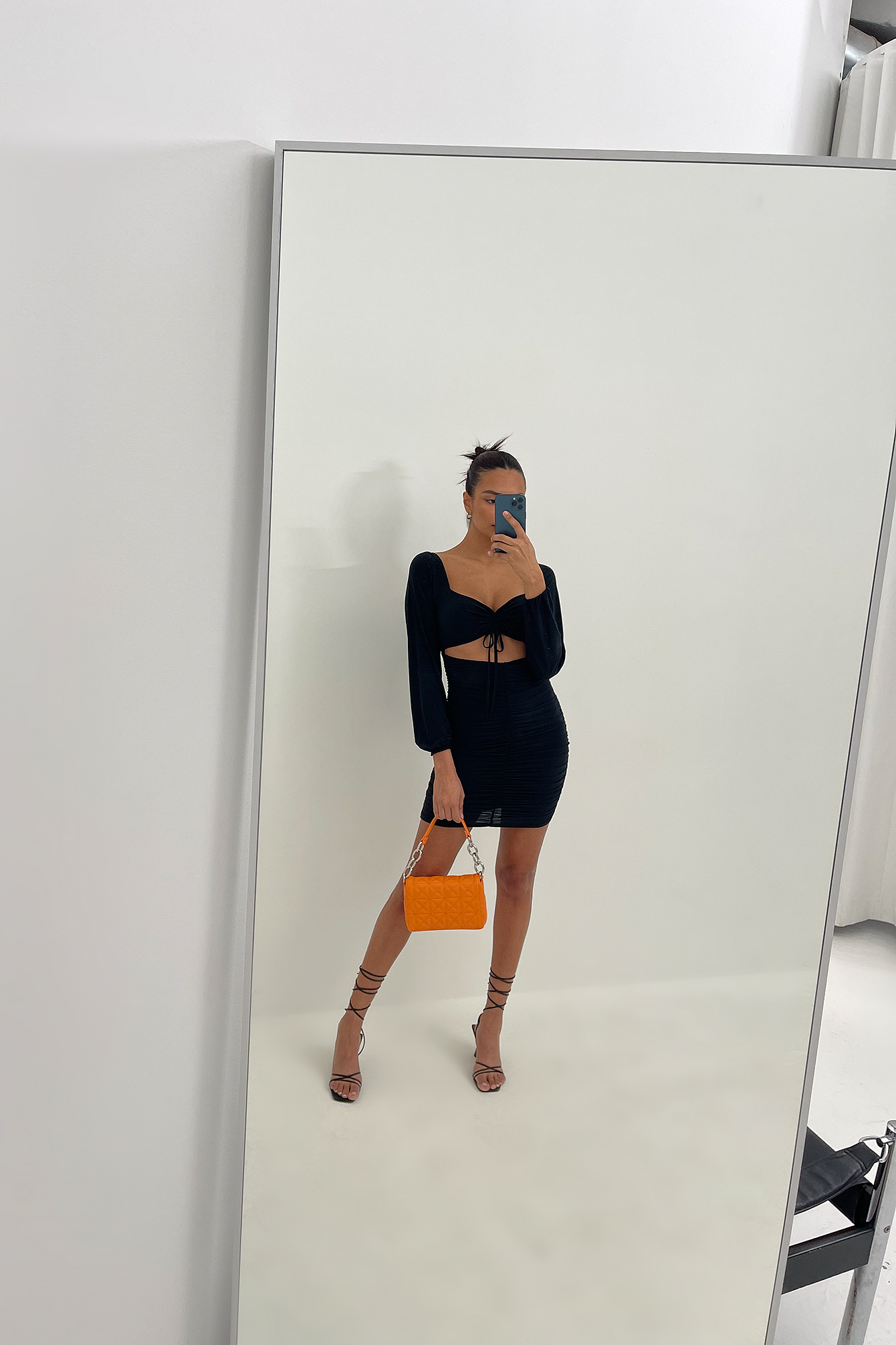Drawstring Detail Gathered Mini Dress Black Na