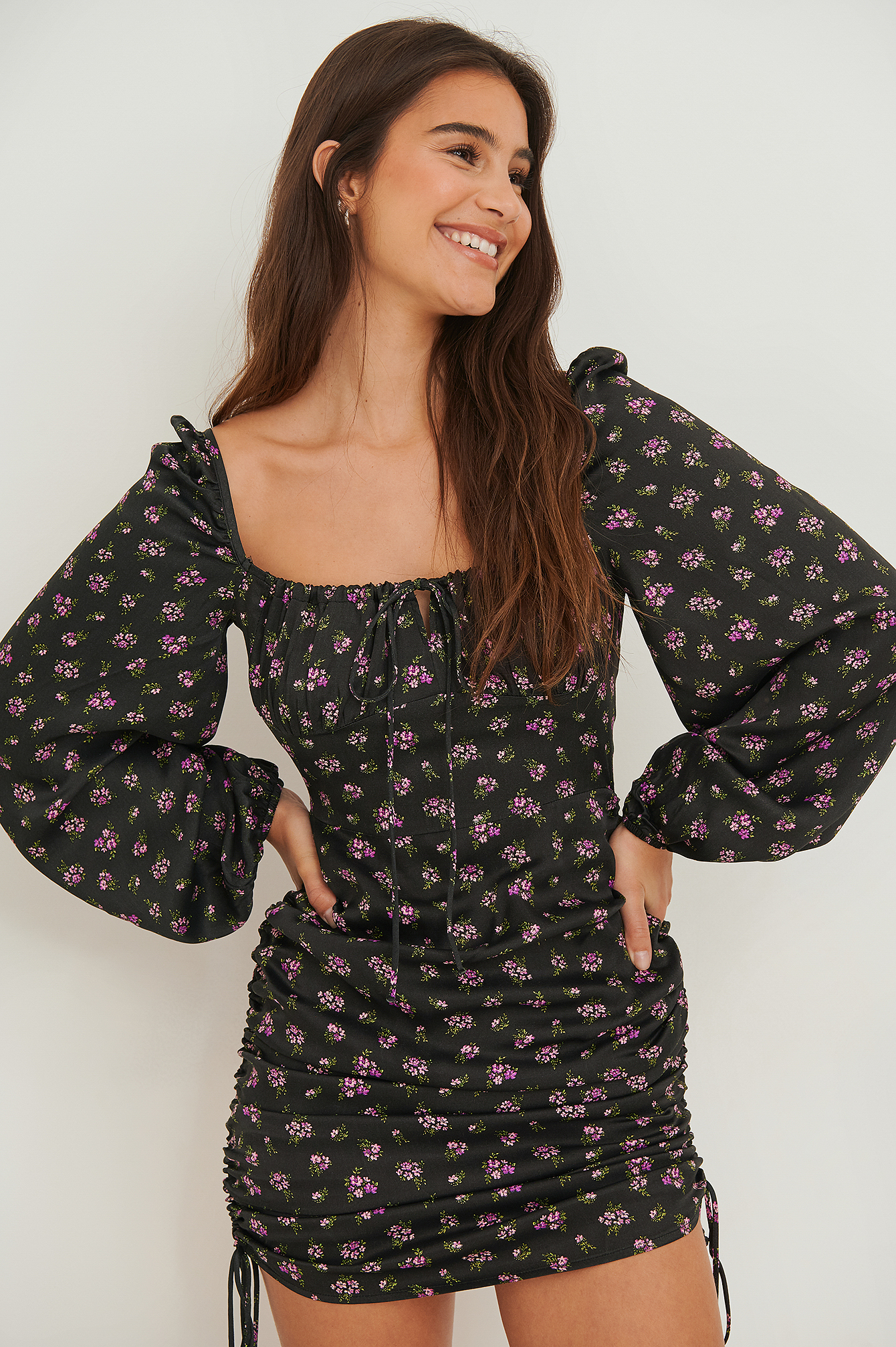 Drawstring Sides Satin Dress Flower | NA-KD