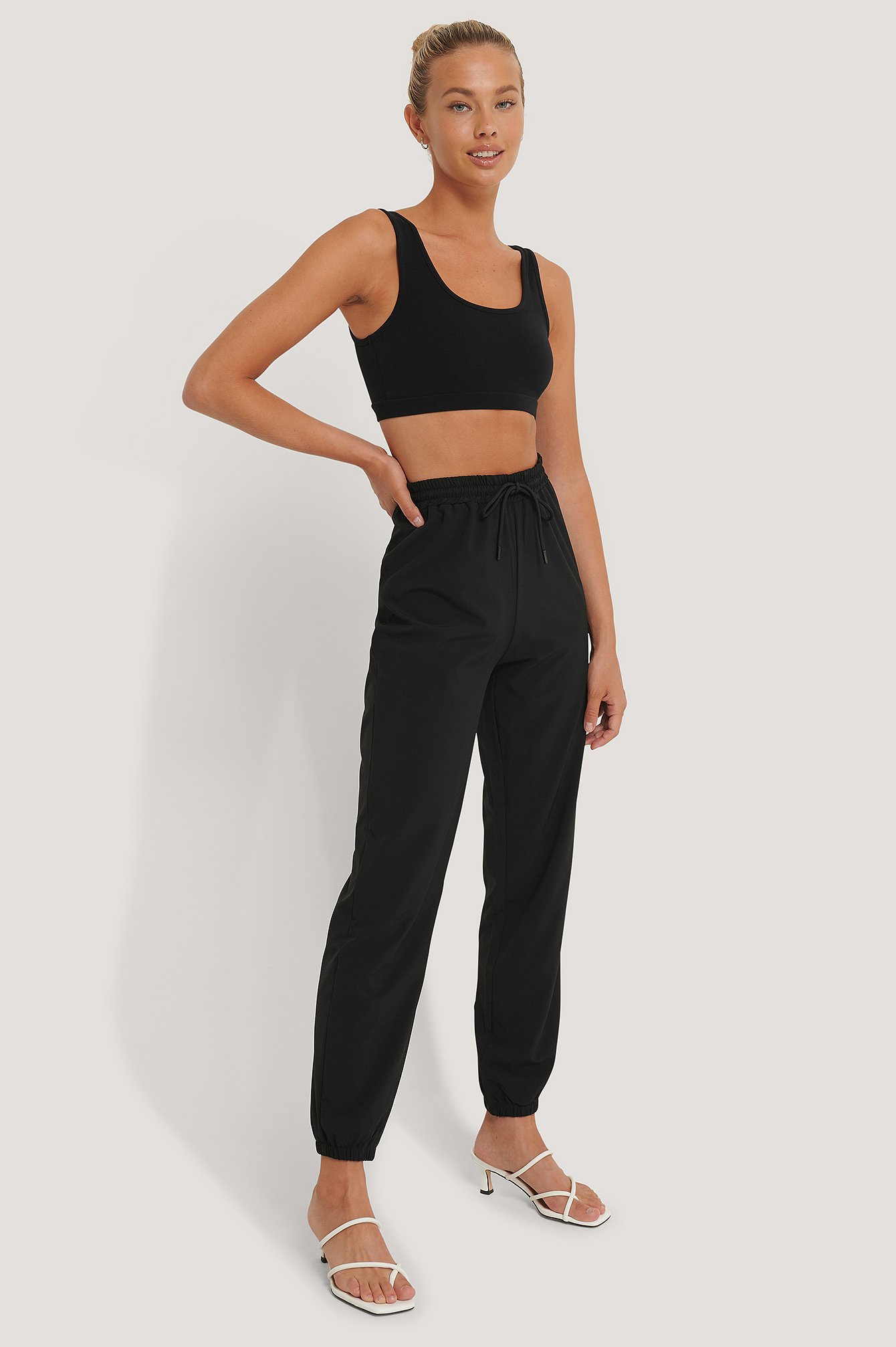 Drawstring Windbreaker Pants Black | NA-KD