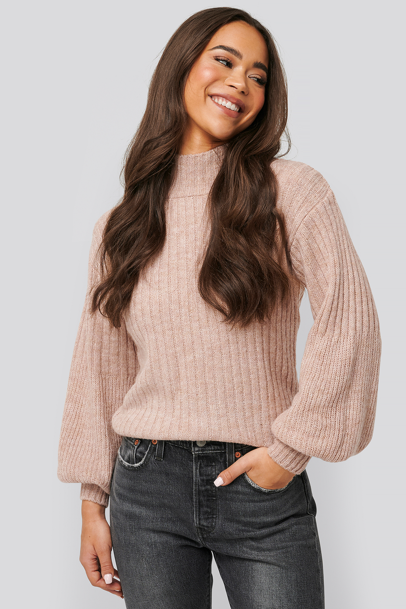 Dropped Big Sleeve Sweater Pink | NA-KD
