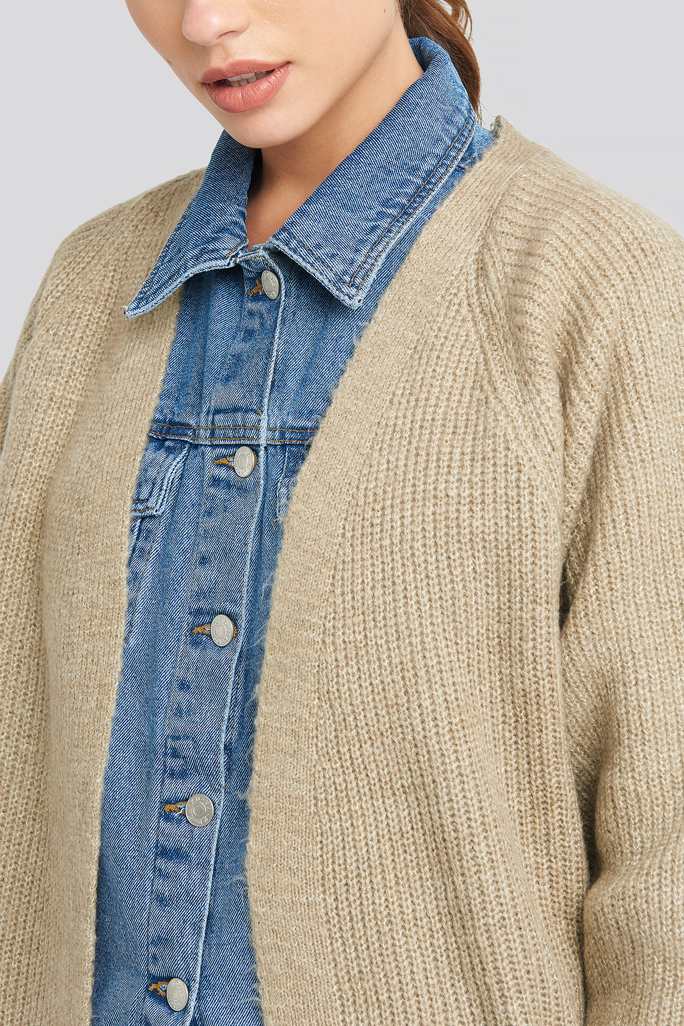 Dropped Shoulder Knitted Cardigan Beige | na-kd.com