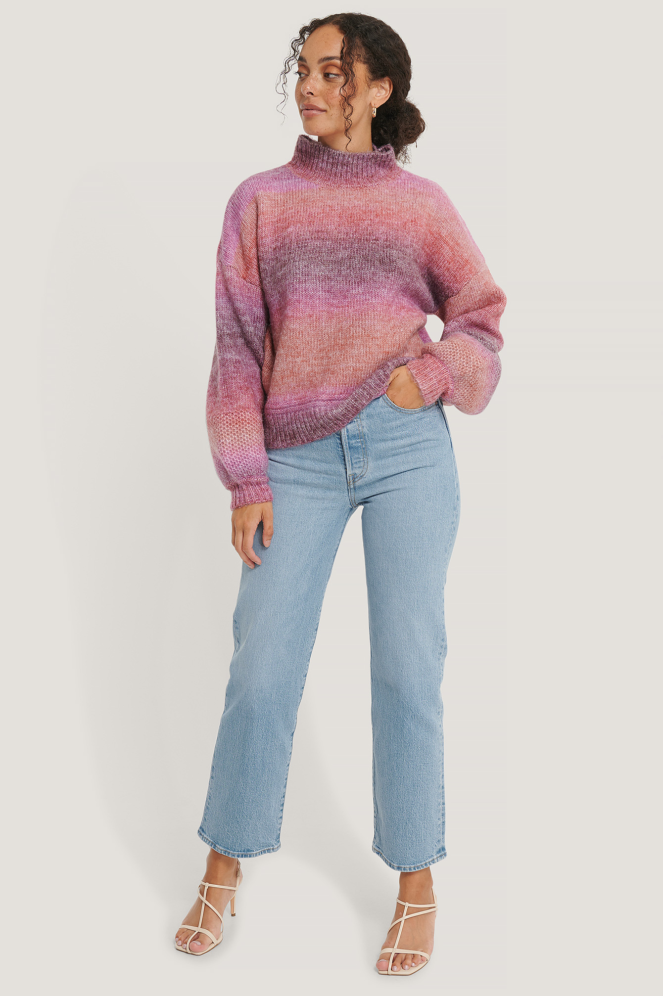 Faded Color Knitted Sweater Pink | na-kd.com