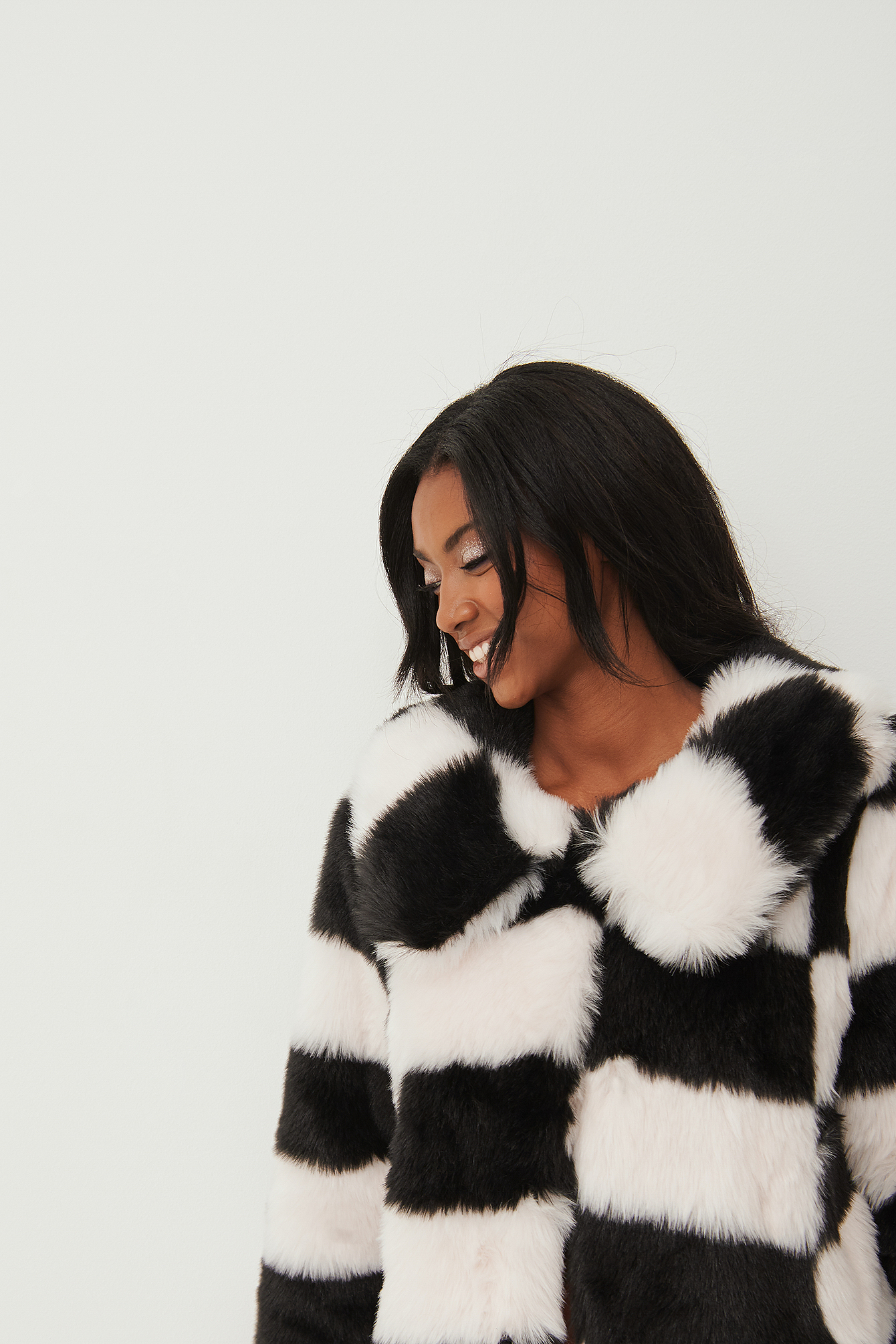 Faux Fur Checked Coat Checkered | na-kd.com