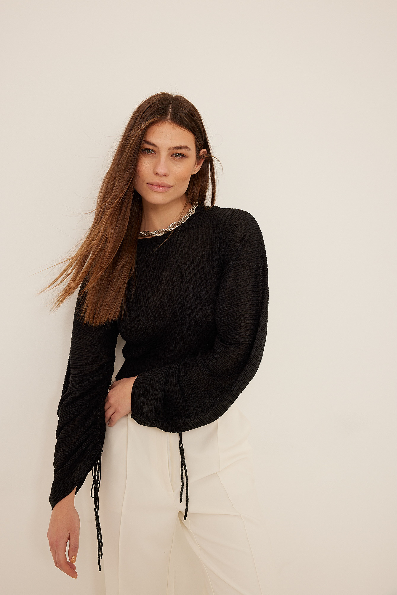 Fine Knitted Drawstring Detail Sweater Black | NA-KD