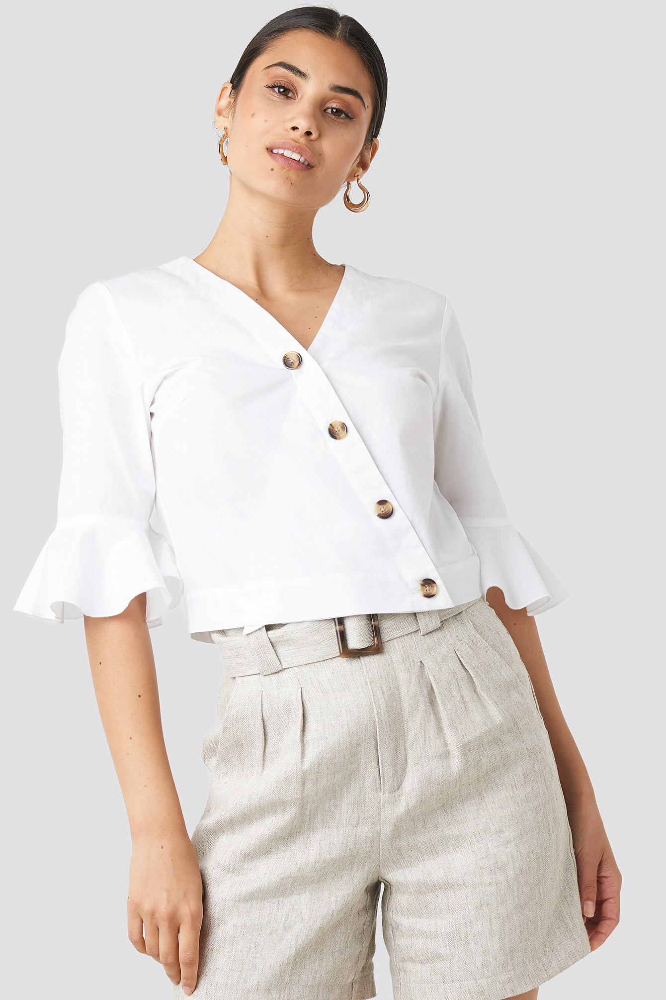 Flounce Sleeve Buttoned Blouse White | NA-KD
