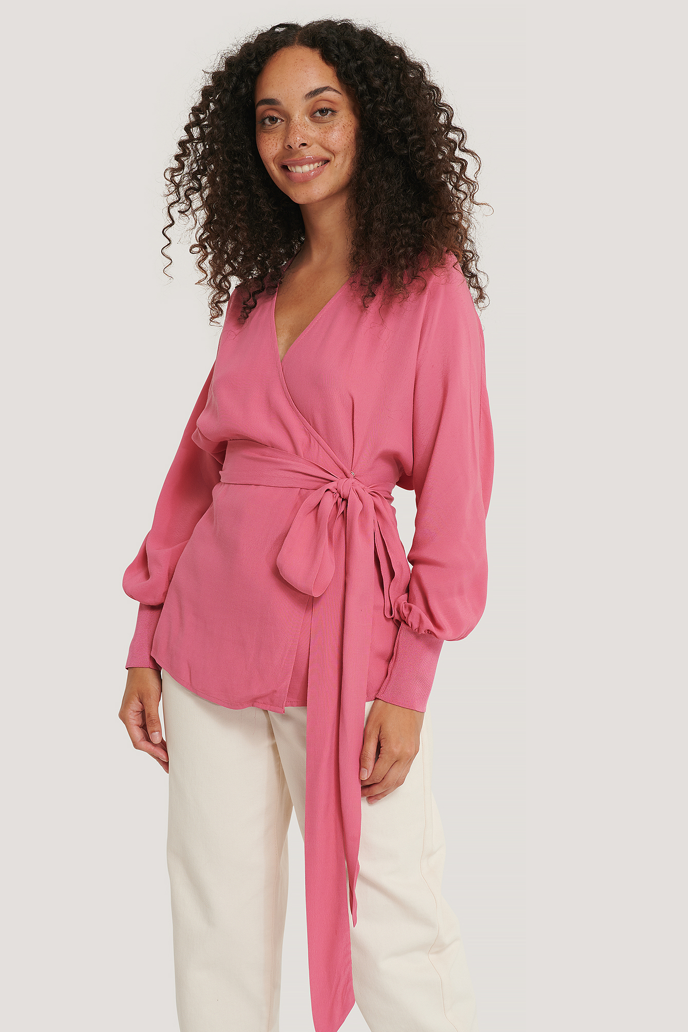 Flowy Overlap Blouse Rosa | NA-KD