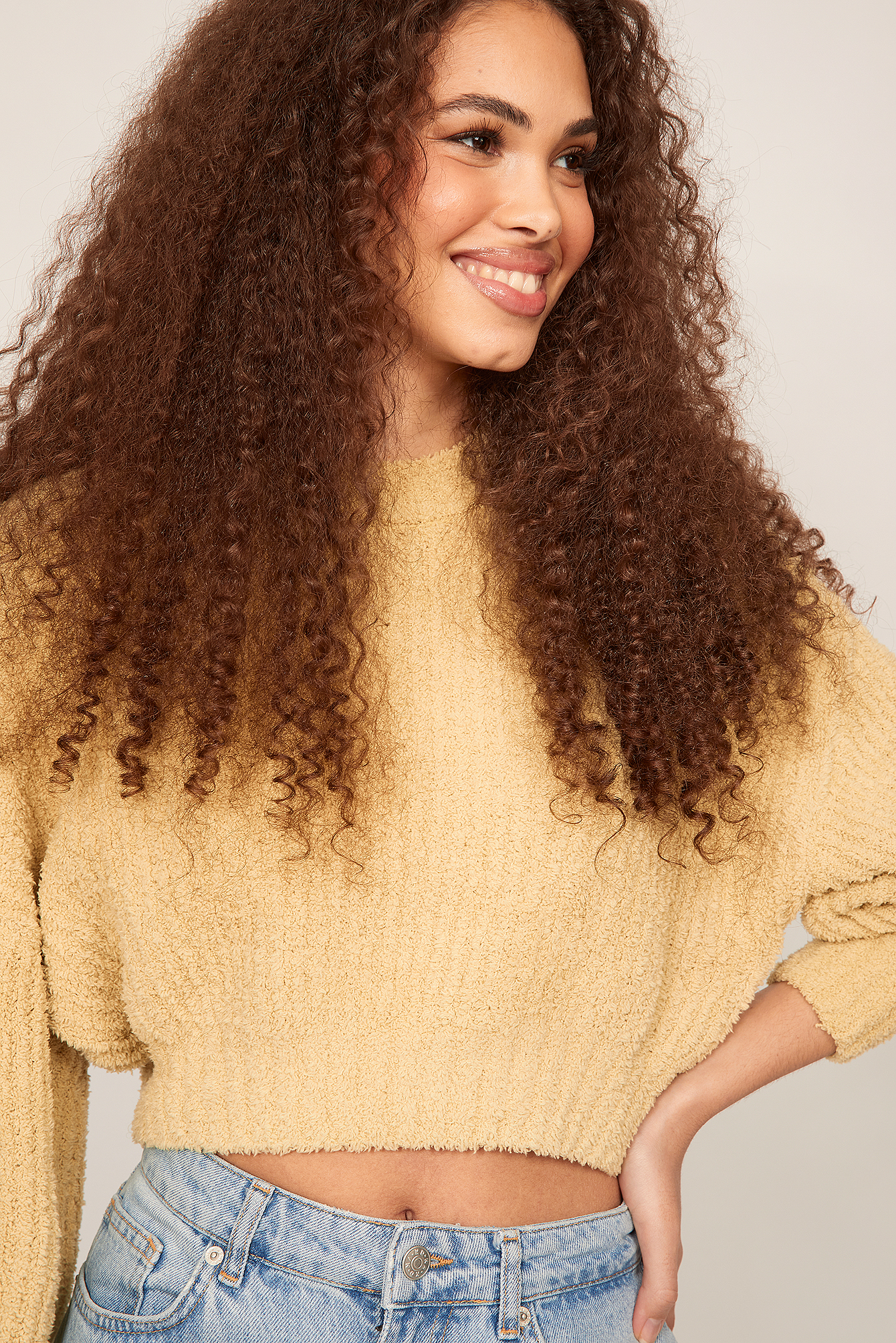 Fluffy Knitted Round Neck Sweater Blue | na-kd.com