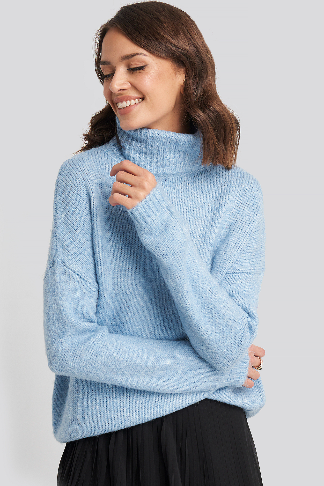 Folded Oversized Knitted Sweater Blue | NA-KD
