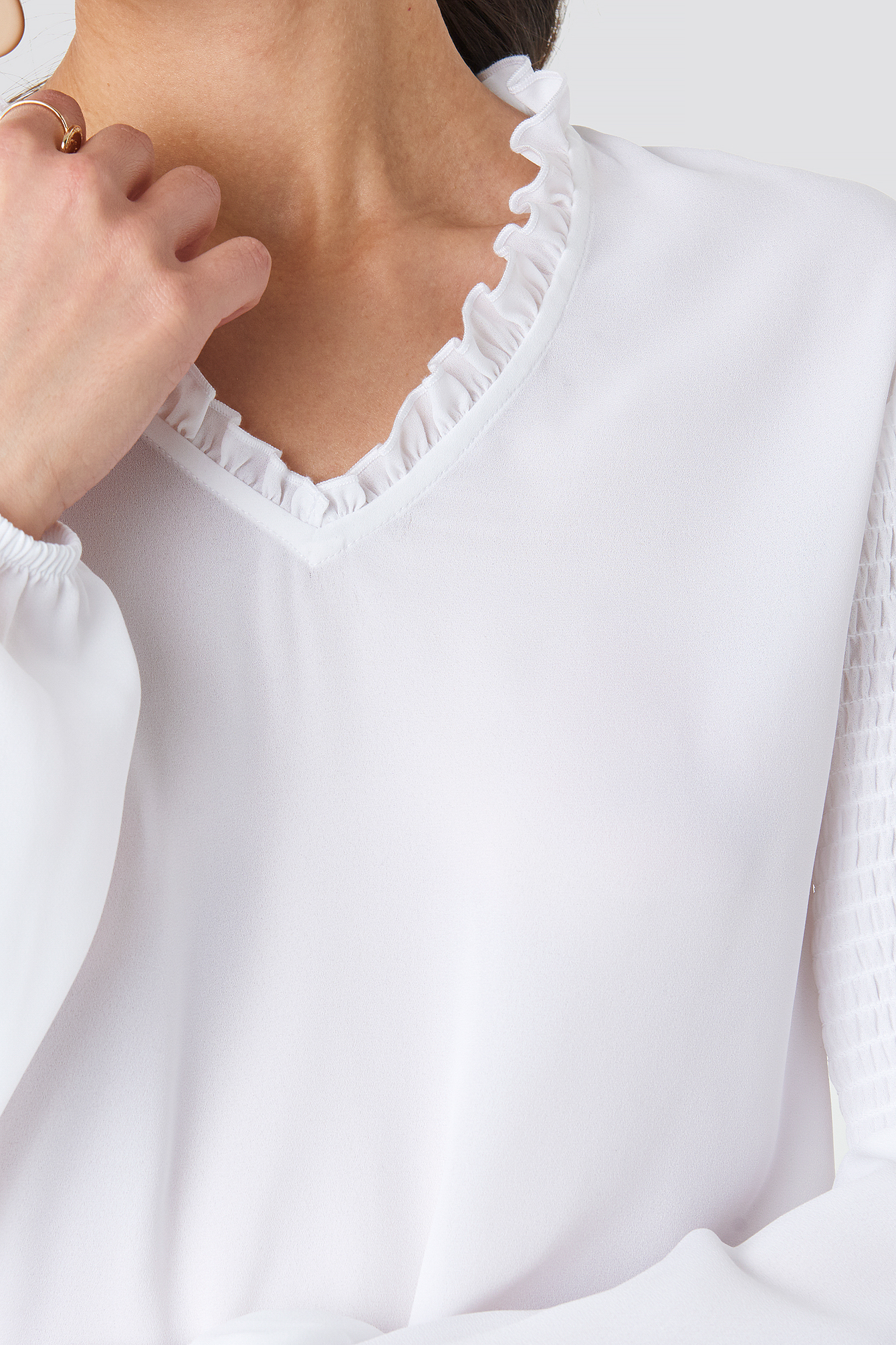 Frill Neck Shirred Part Blouse White | na-kd.com
