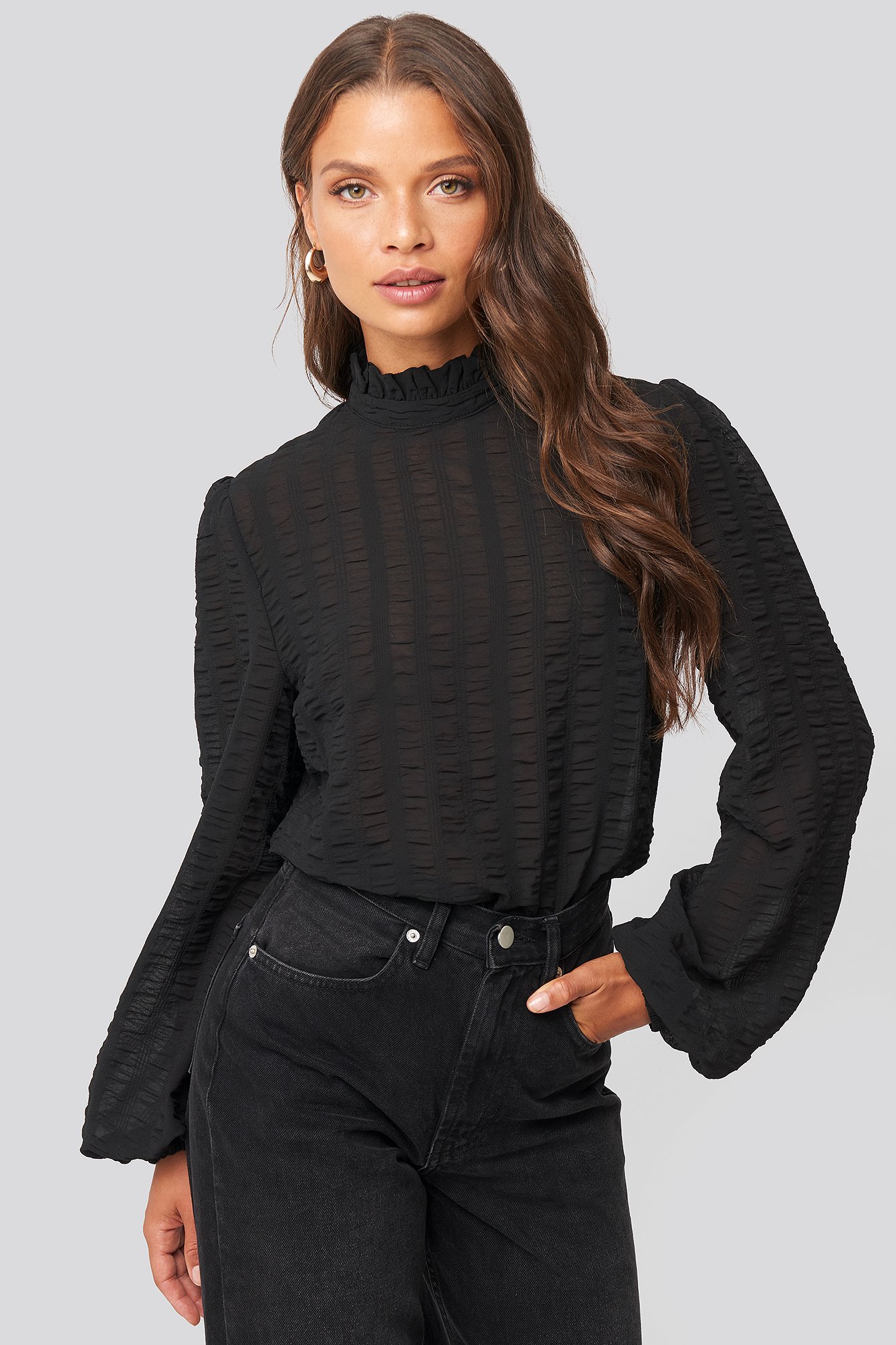 Frill Neck Structured Blouse Black | NA-KD