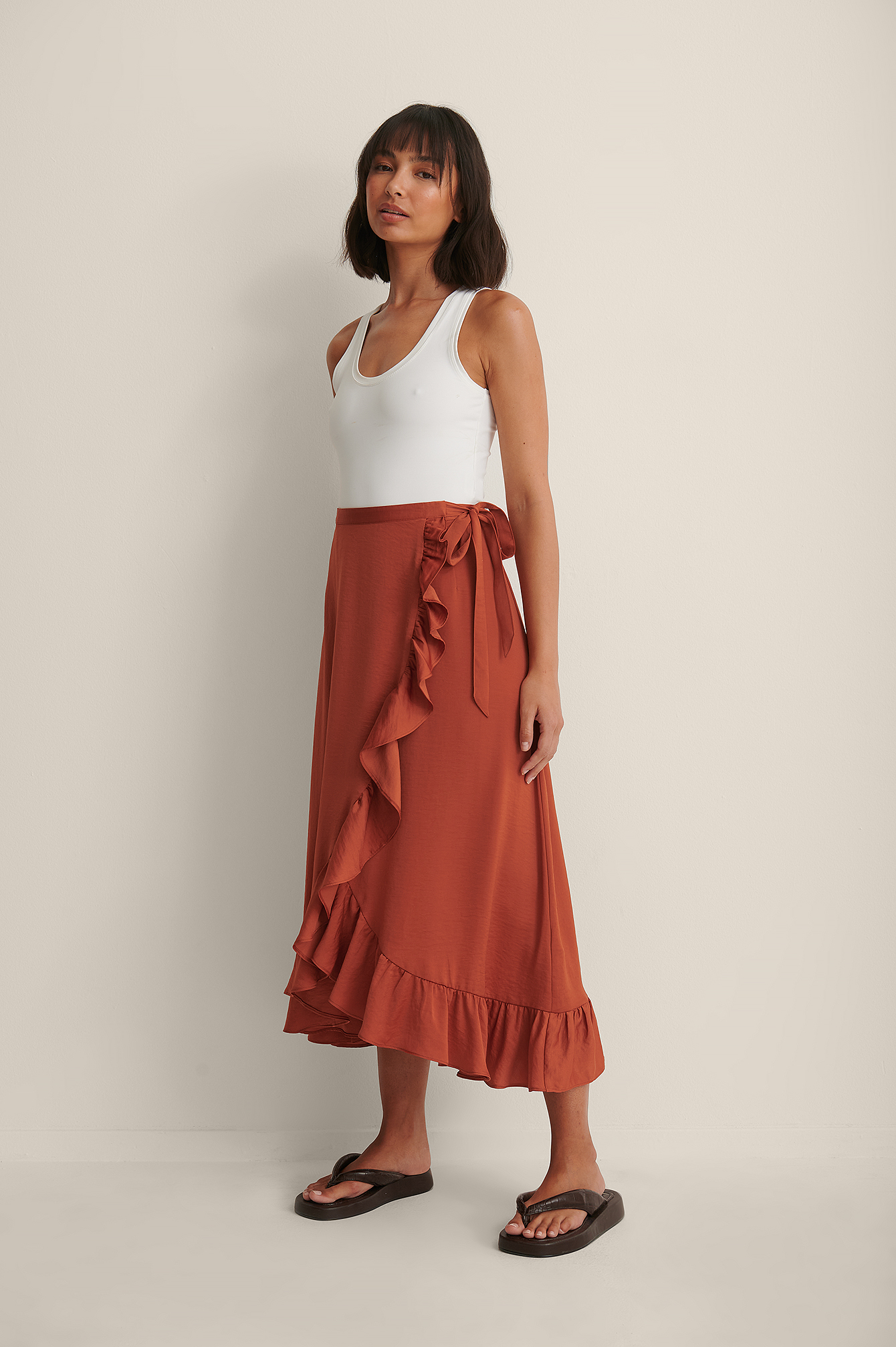 Frill Overlap Skirt Orange Na Kd