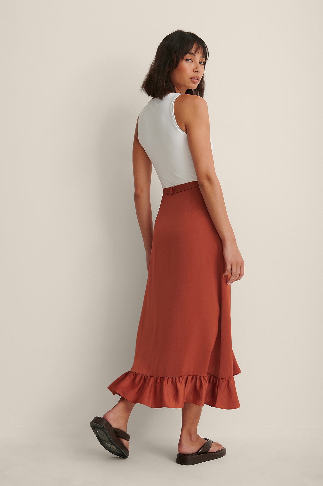 Frill Overlap Skirt Orange Na