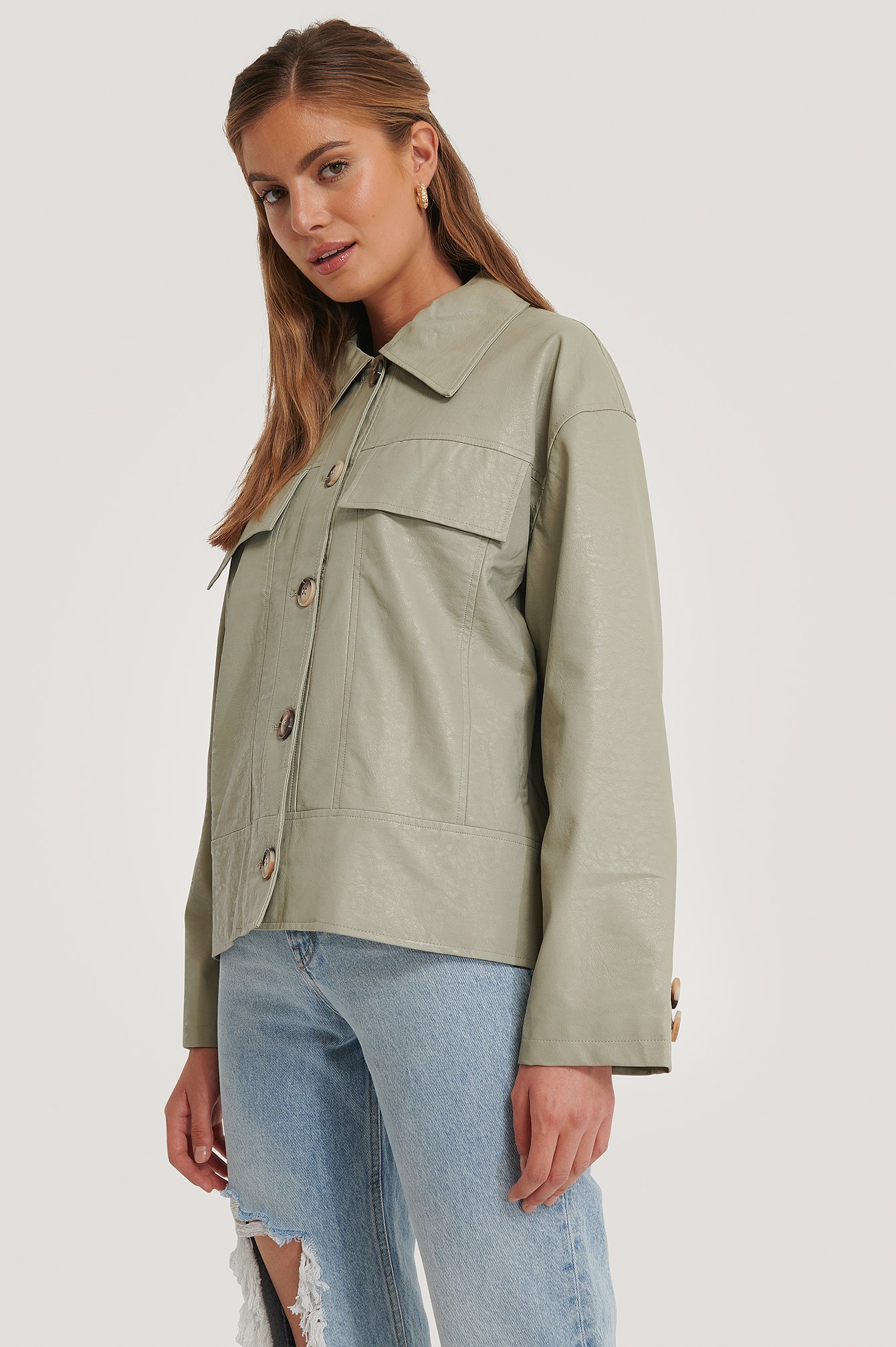 Front Pocket Pu Jacket Green | NA-KD