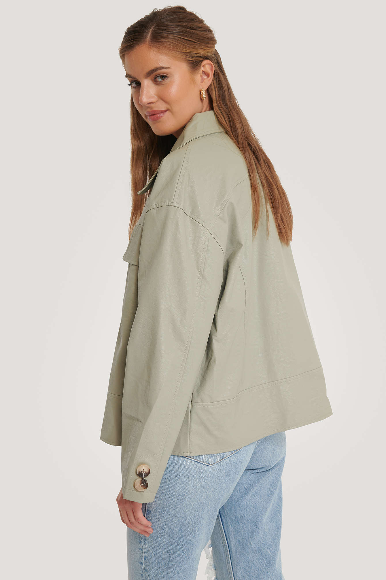 Front Pocket Pu Jacket Green | na-kd.com