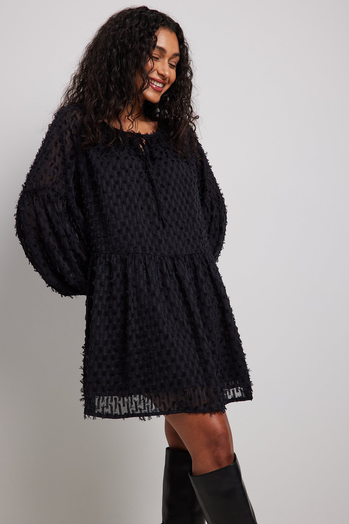 Fuzzy Textured Mini Dress Black | NA-KD