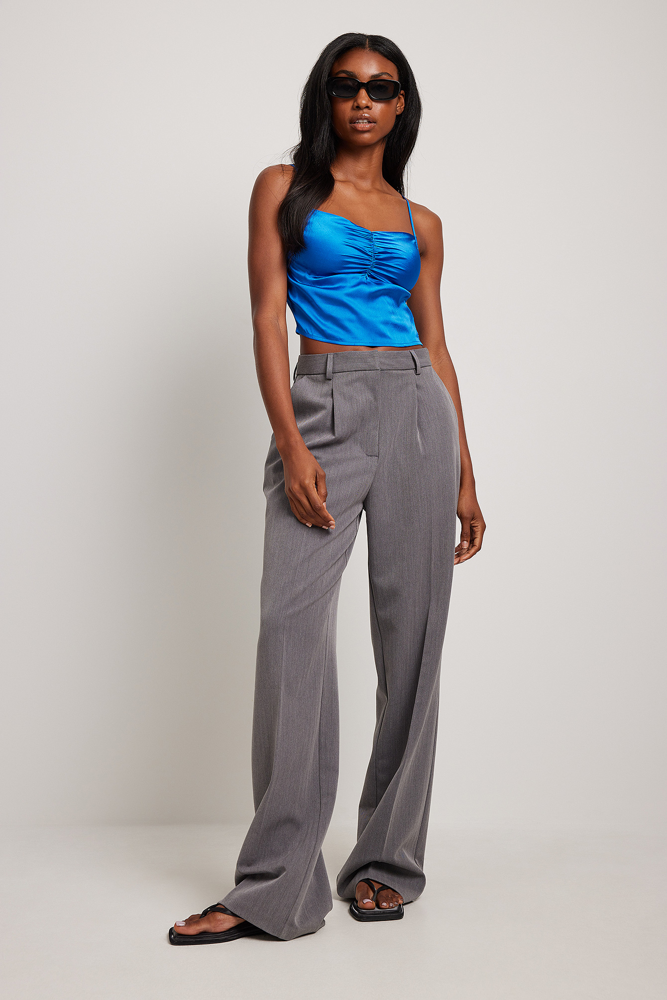 Gathered Front Satin Singlet Blue | na-kd.com