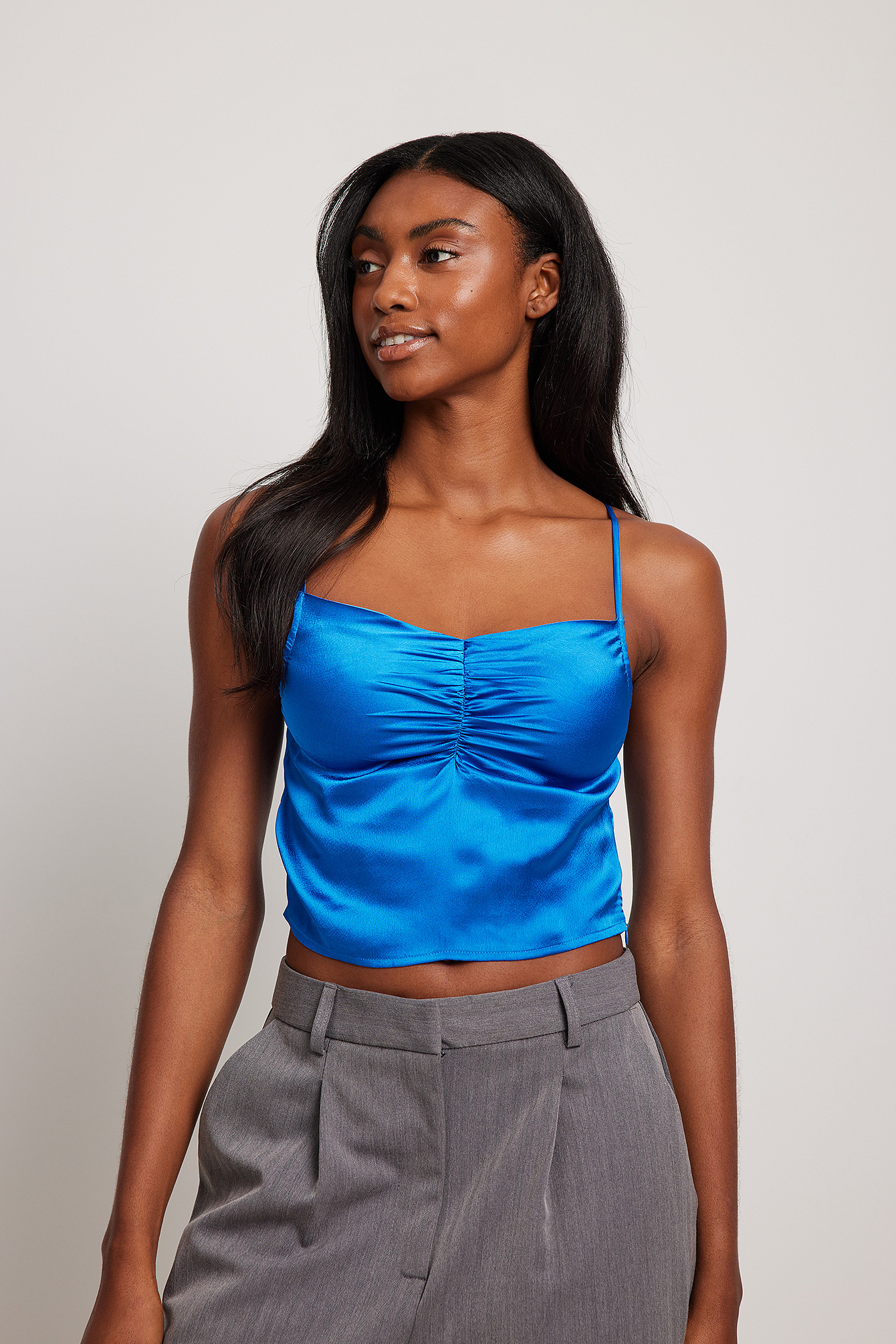 Gathered Front Satin Singlet Blue | na-kd.com