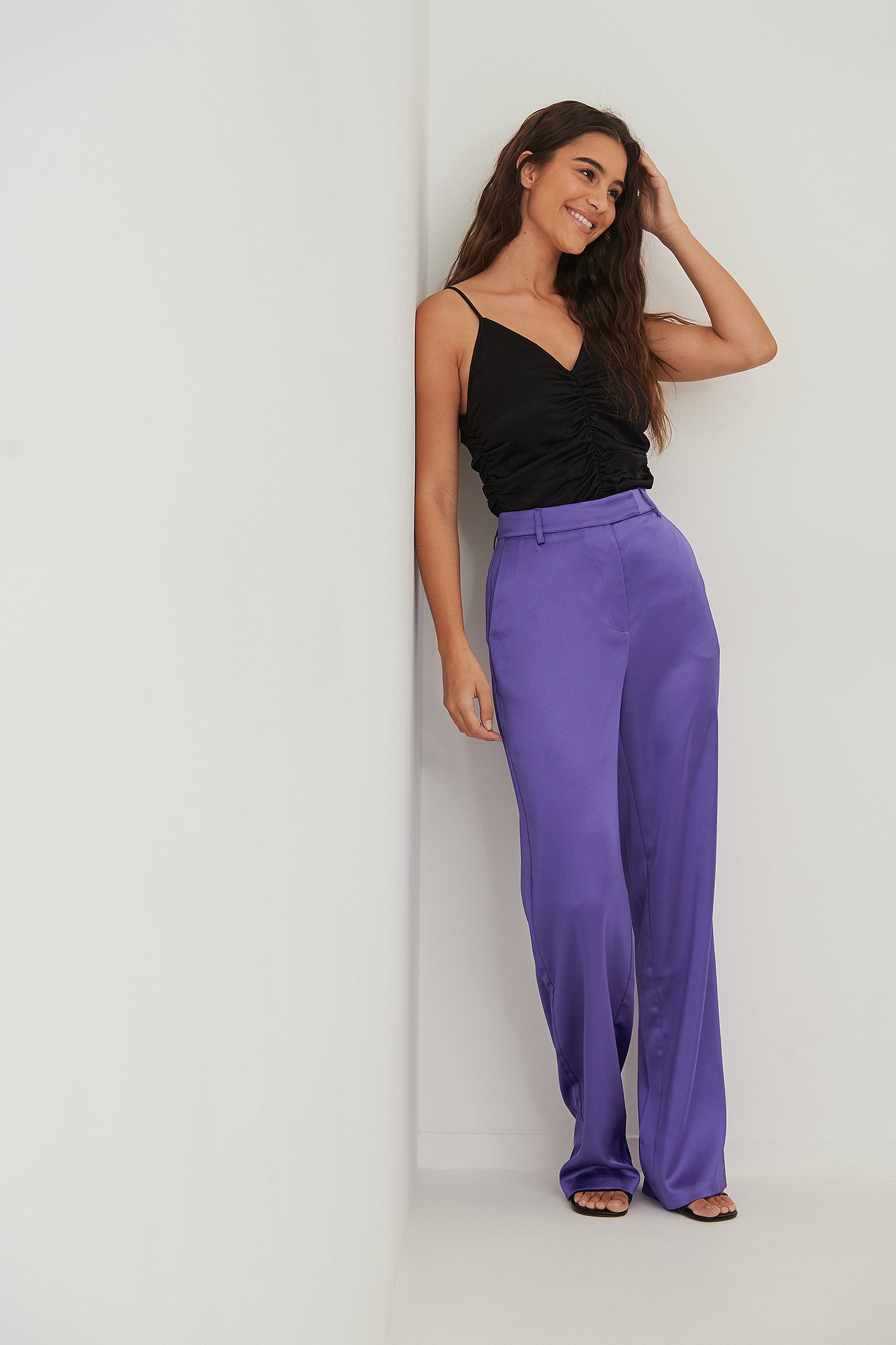 Gathered Front Satin Top Black | na-kd.com