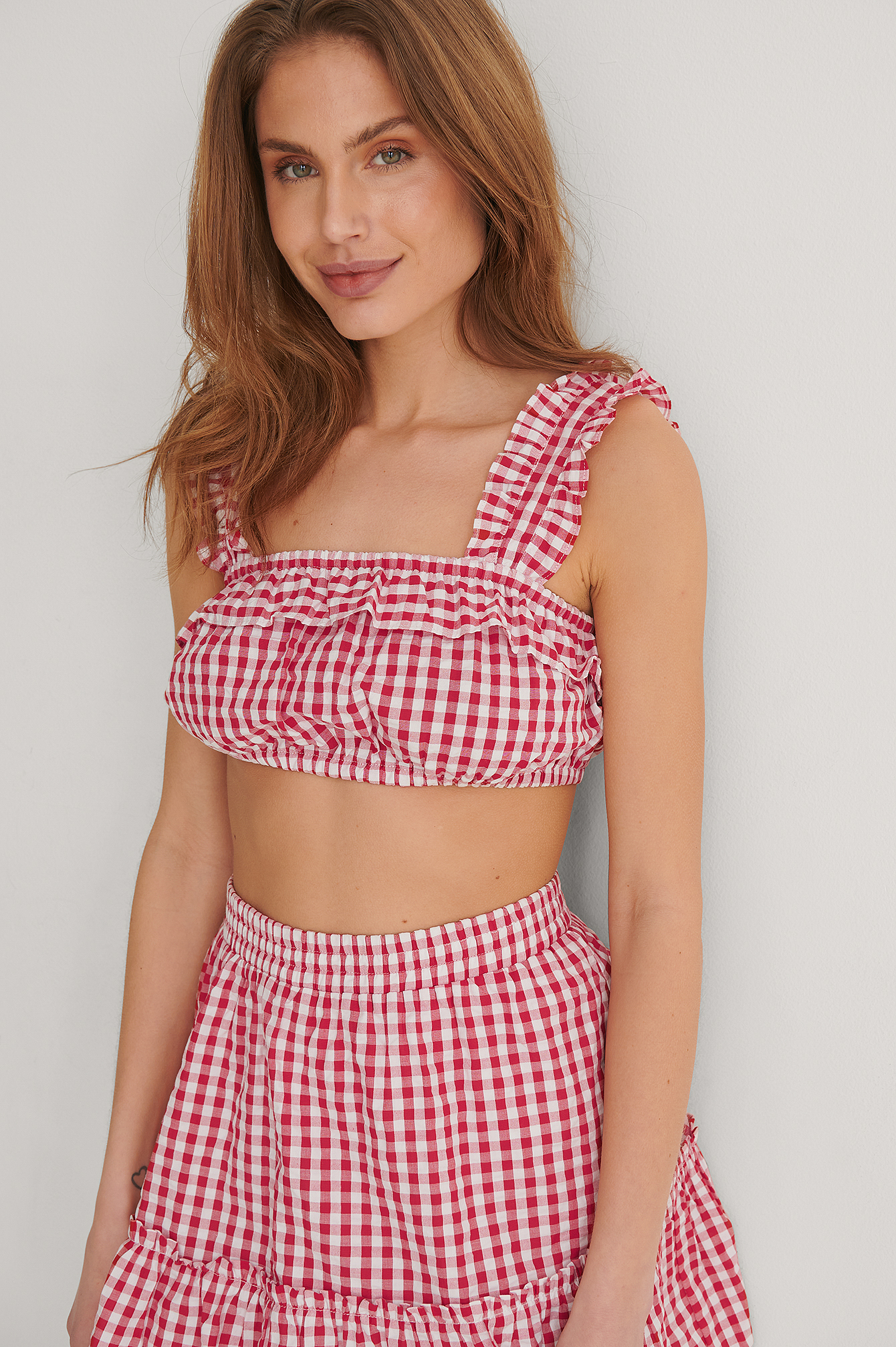 Organic Gingham Frilled Crop Top Checkered | na-kd.com