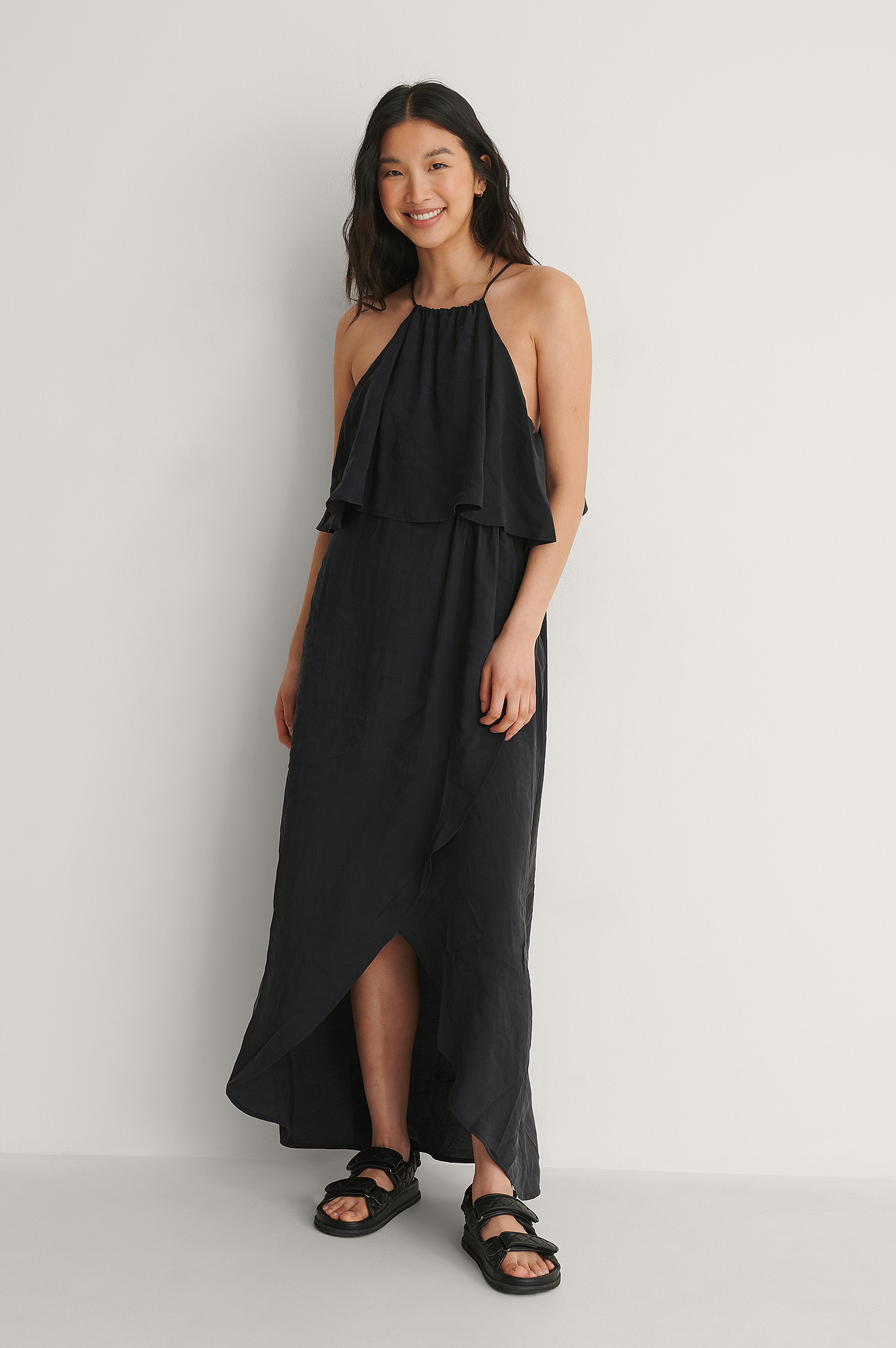 Halterneck Overlap Skirt Dress Black Na Kd