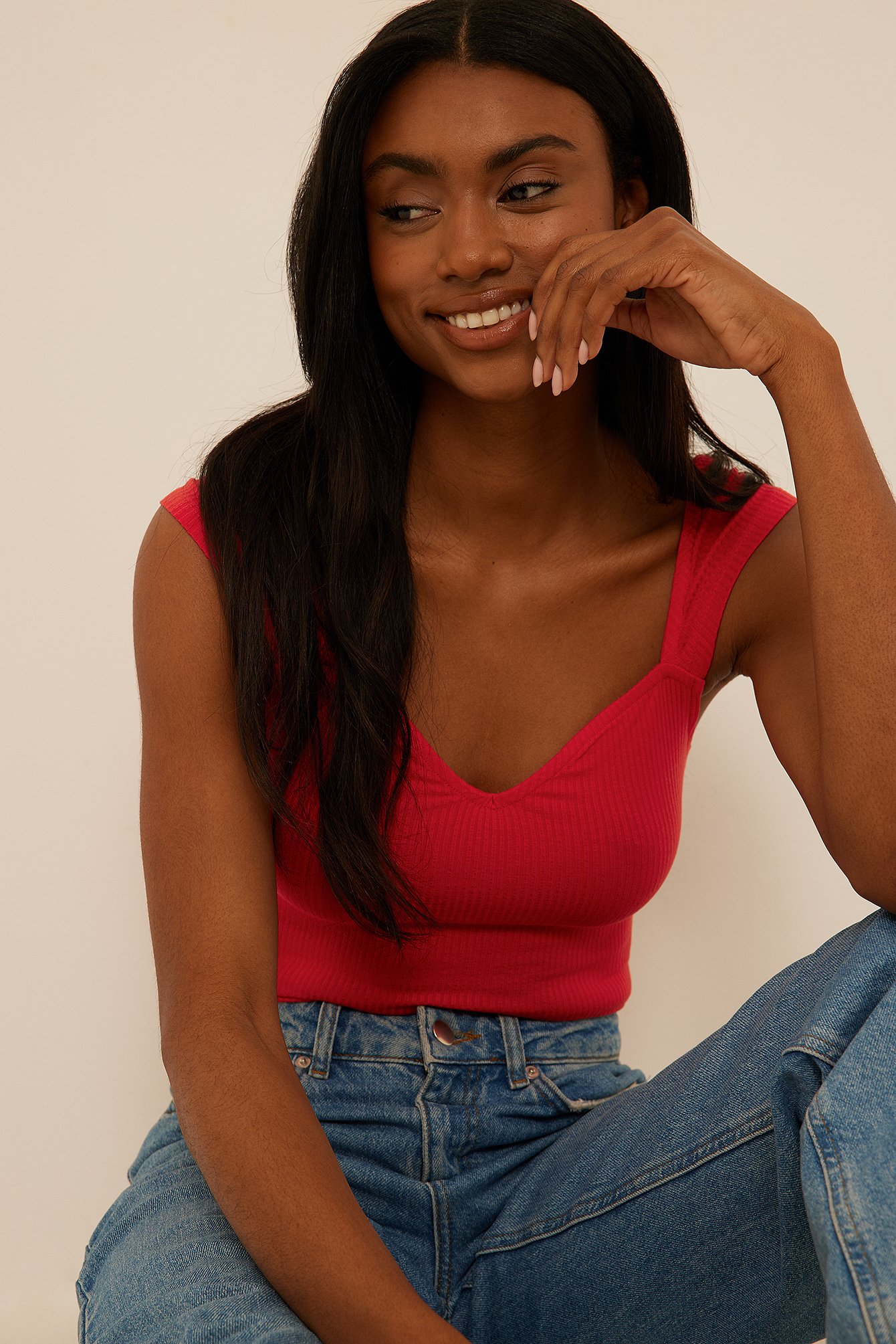 Heart Neckline Short Sleeve Top Blue | na-kd.com