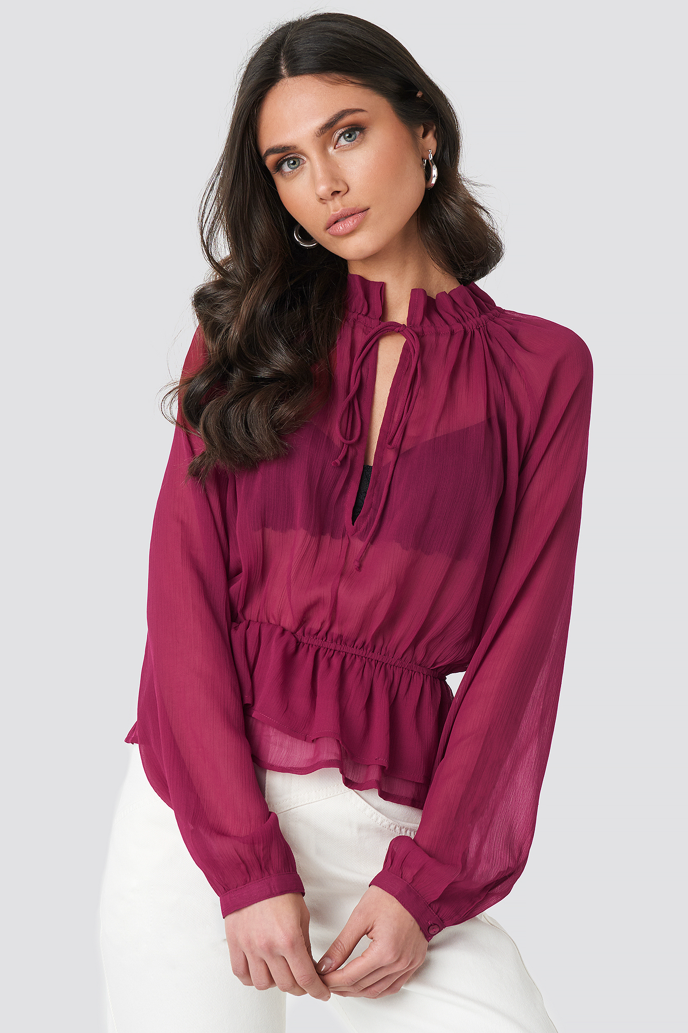 High Frill Neck Top Violet | NA-KD