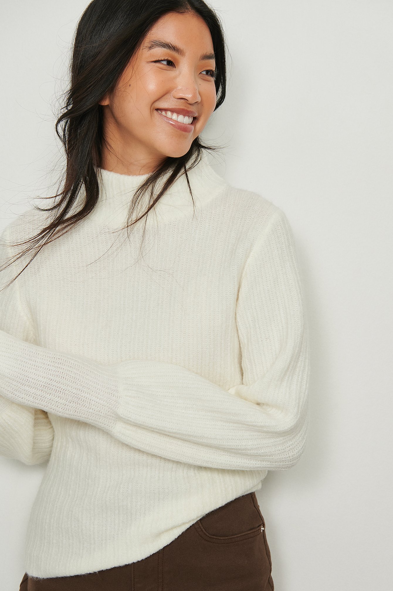 High Neck Knitted Puff Shoulder Sweater White | NA-KD