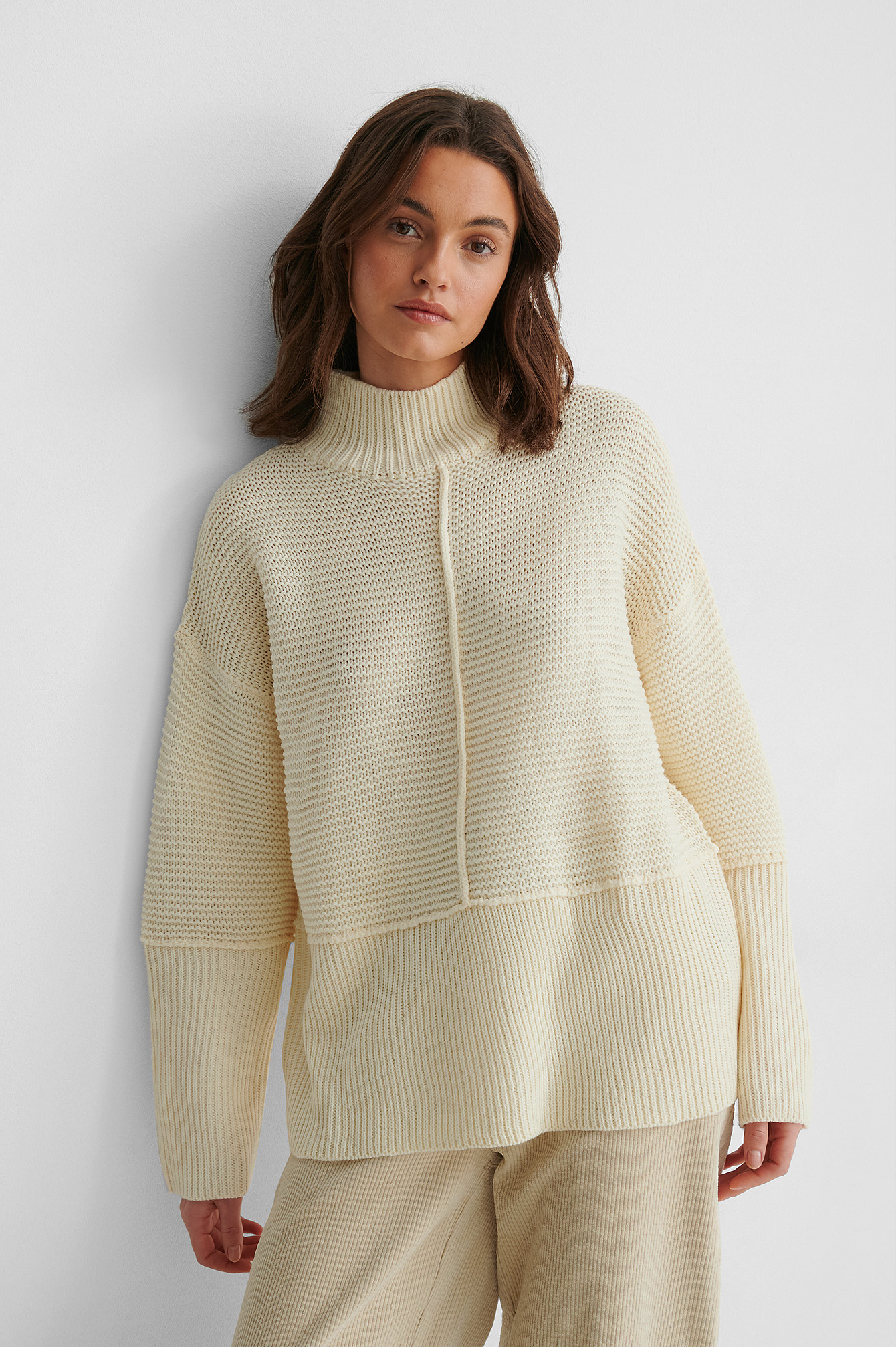 High Neck Knitted Sweater Offwhite | na-kd.com