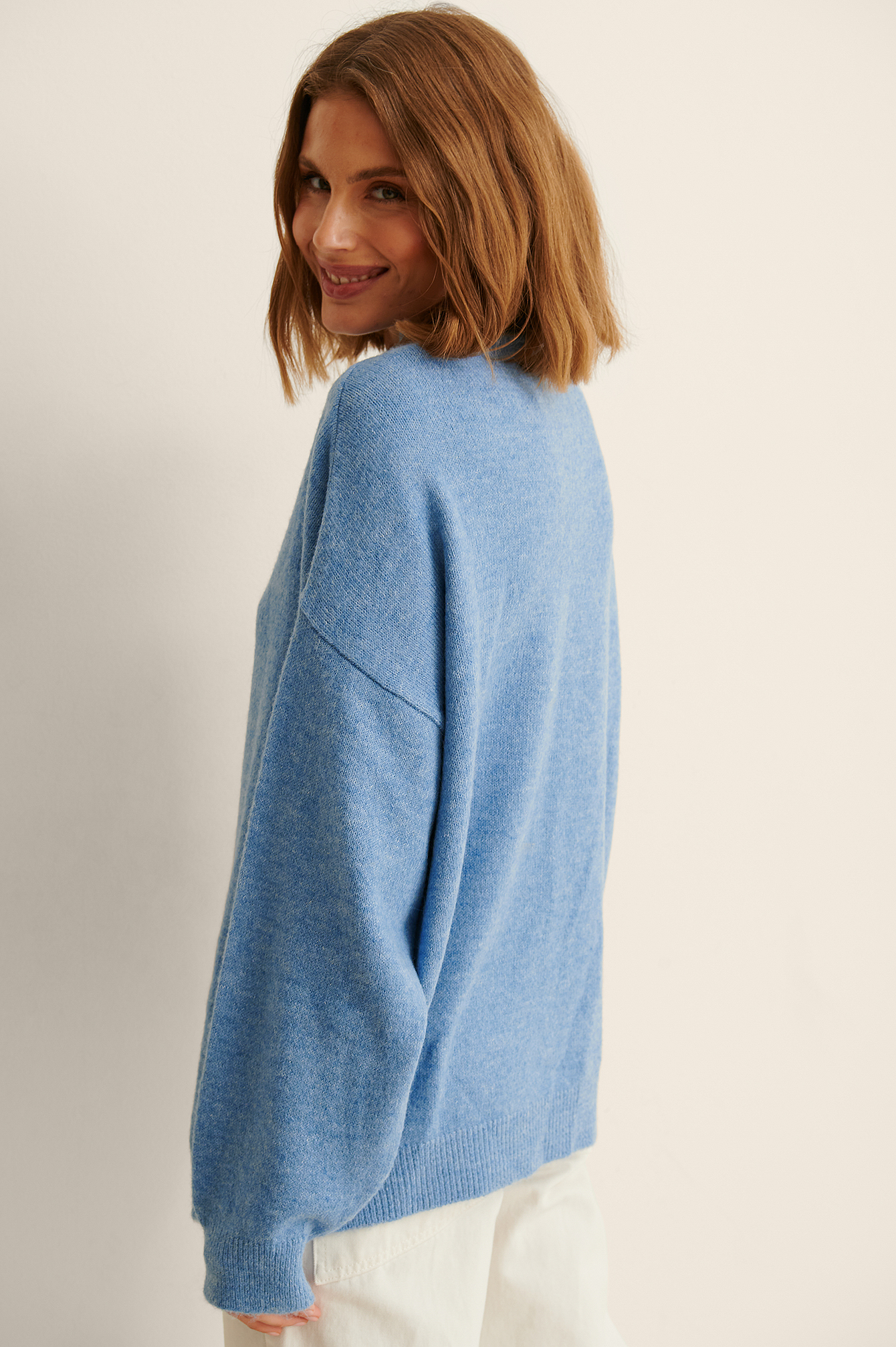 High Neck Knitted Sweater Blue | na-kd.com