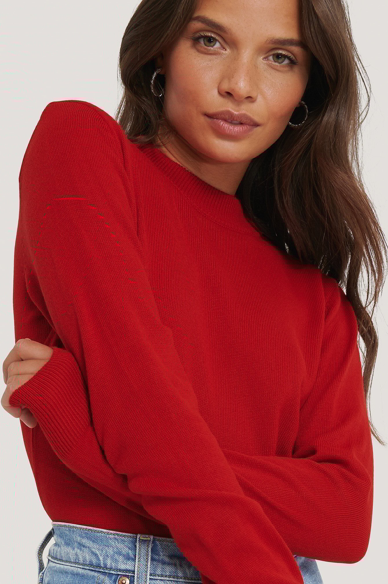 High Neck Light Knitted Sweater Red | NA-KD