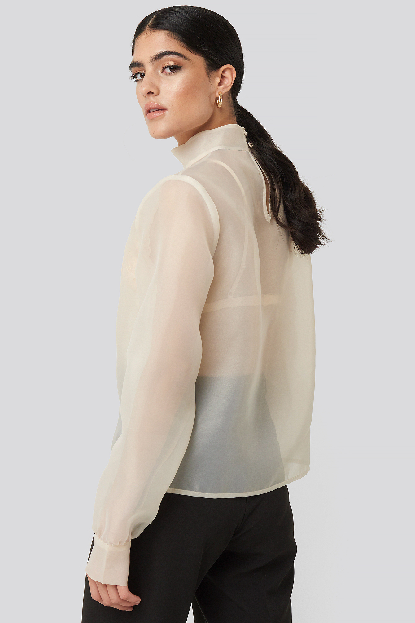 High Neck Organza Blouse Weiß | na-kd.com