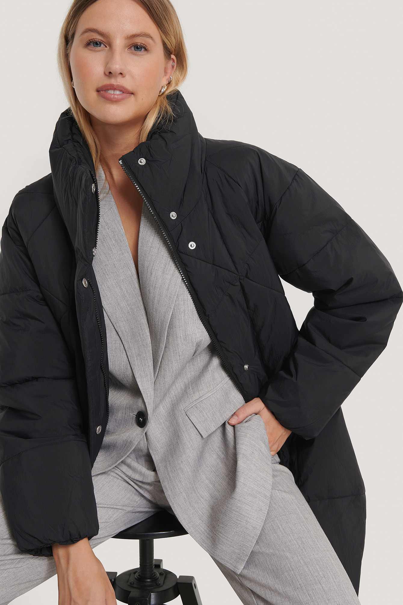 High Neck Padded Jacket Black | NA-KD