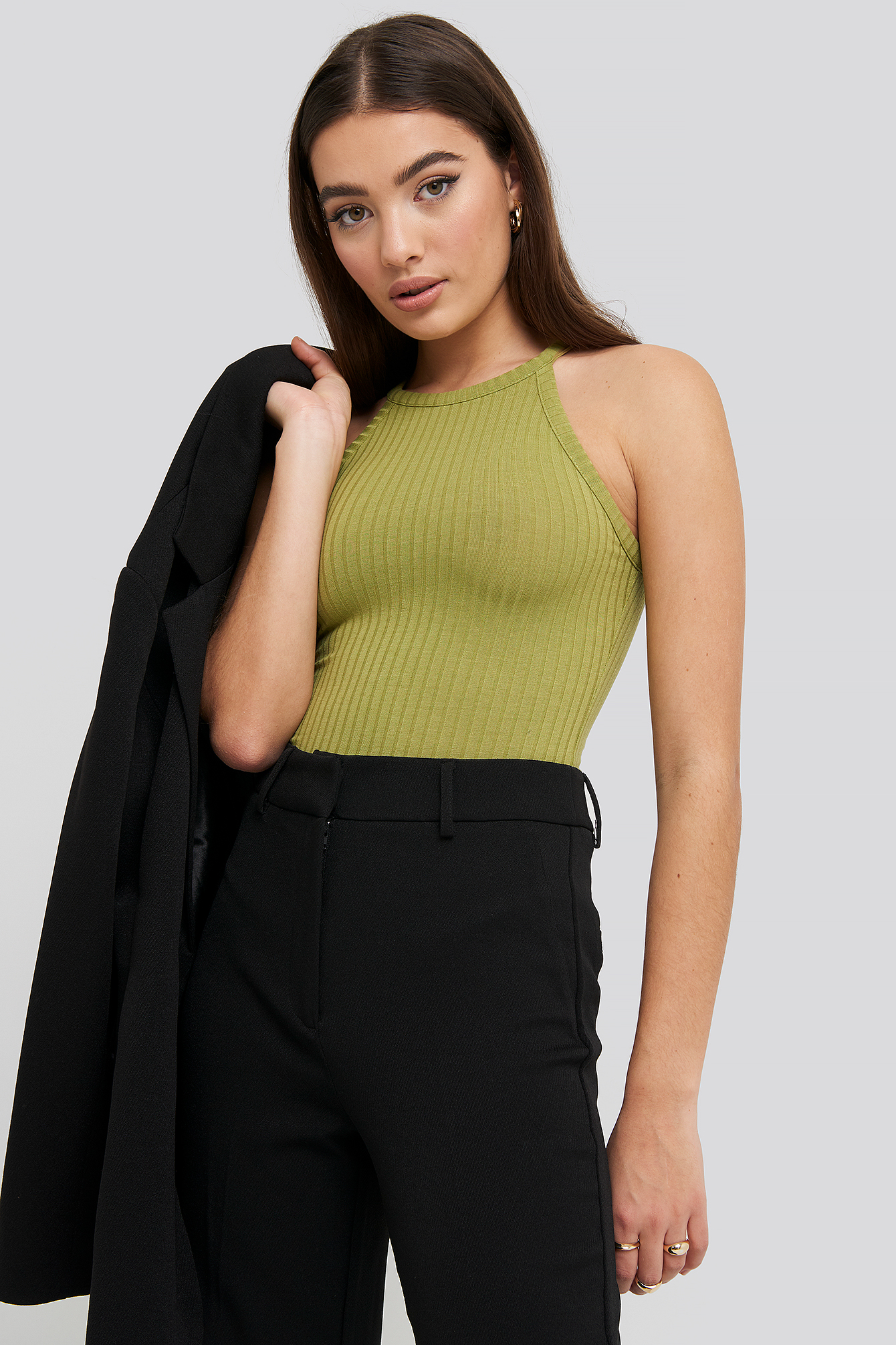 High Neck Ribbed Body Black | na-kd.com