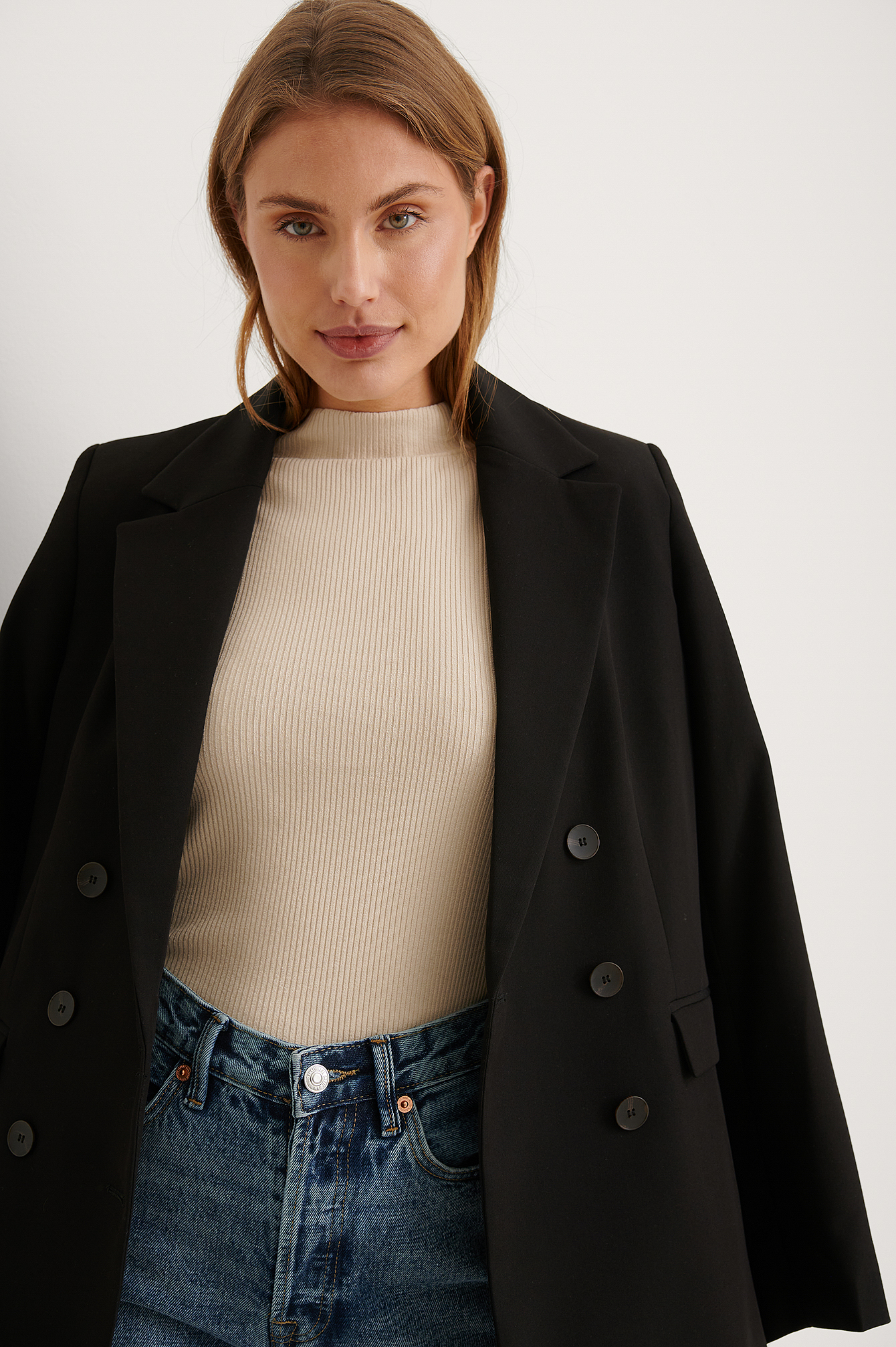 High Neck Ribbed Top Beige | na-kd.com