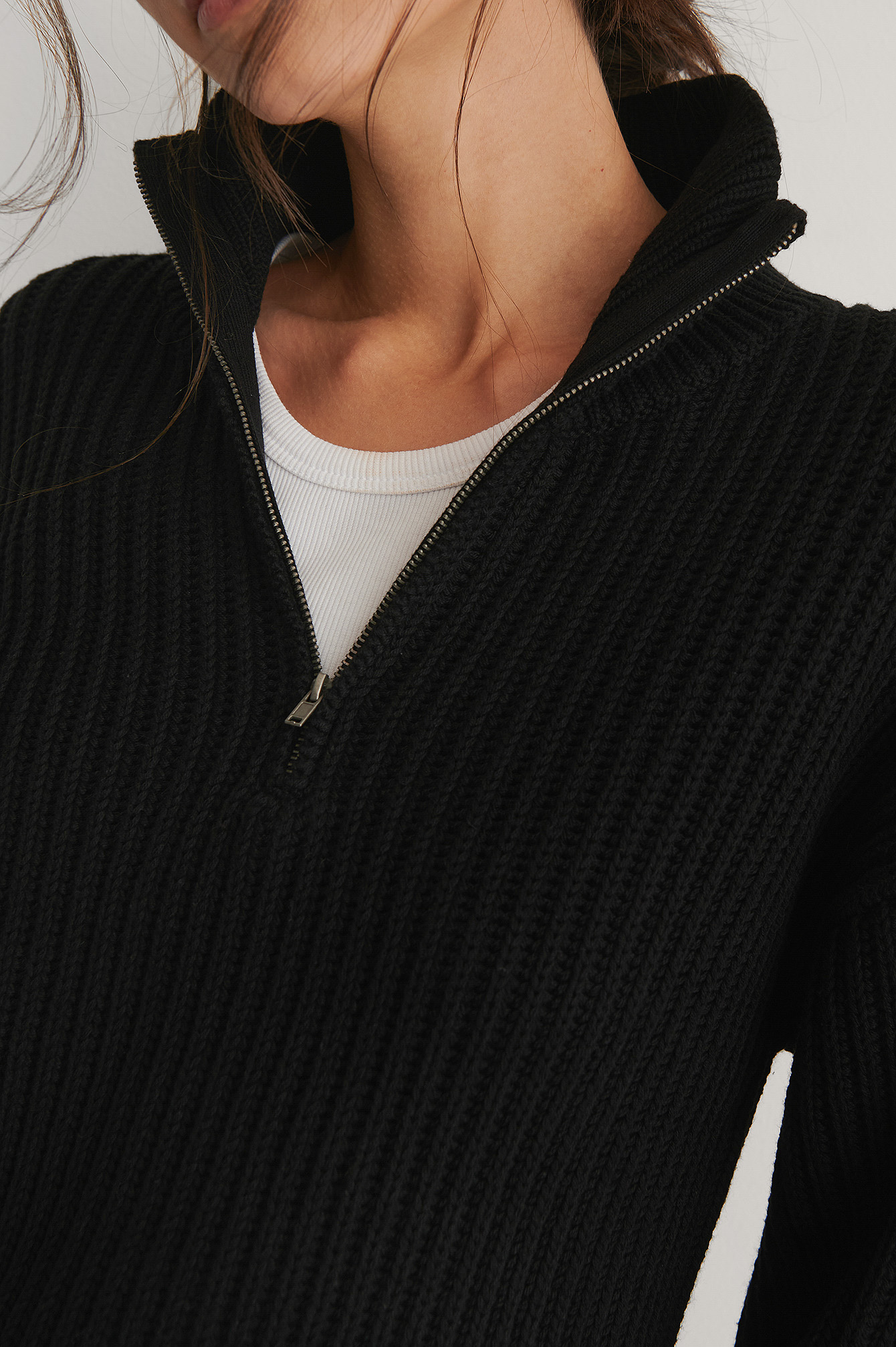 High Neck Zipped Knitted Sweater Black | na-kd.com