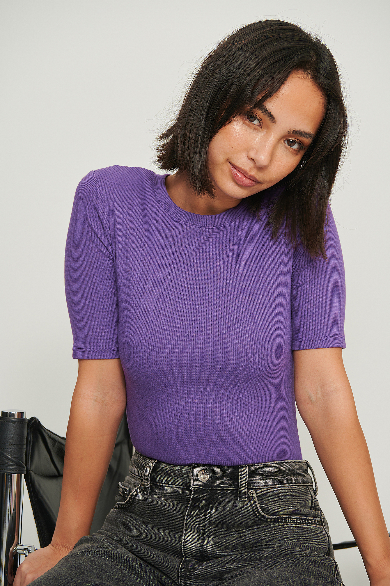Round Neck Ribbed Top Offwhite | na-kd.com