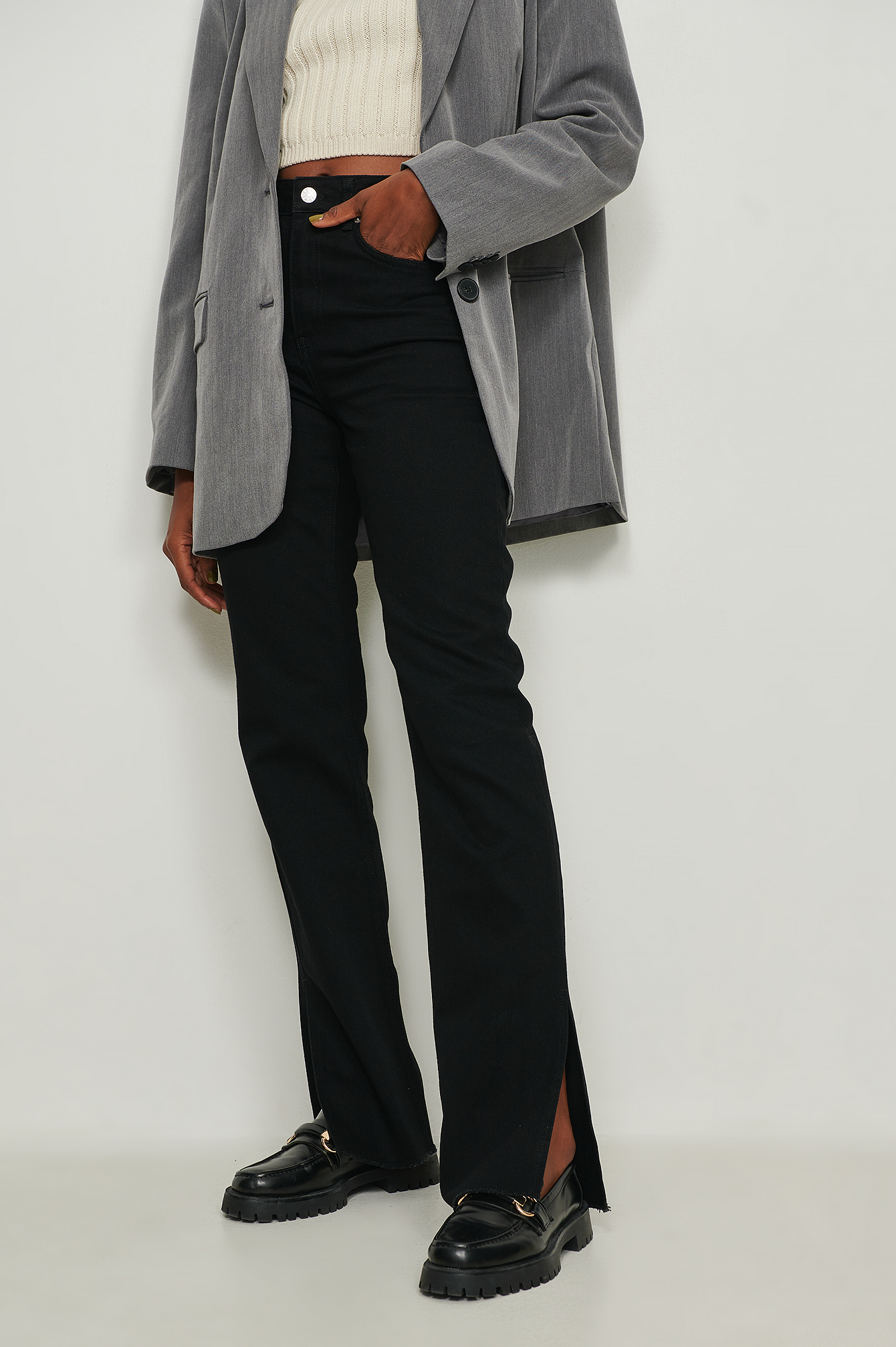 High Slit Straight Jeans Negro | NA-KD