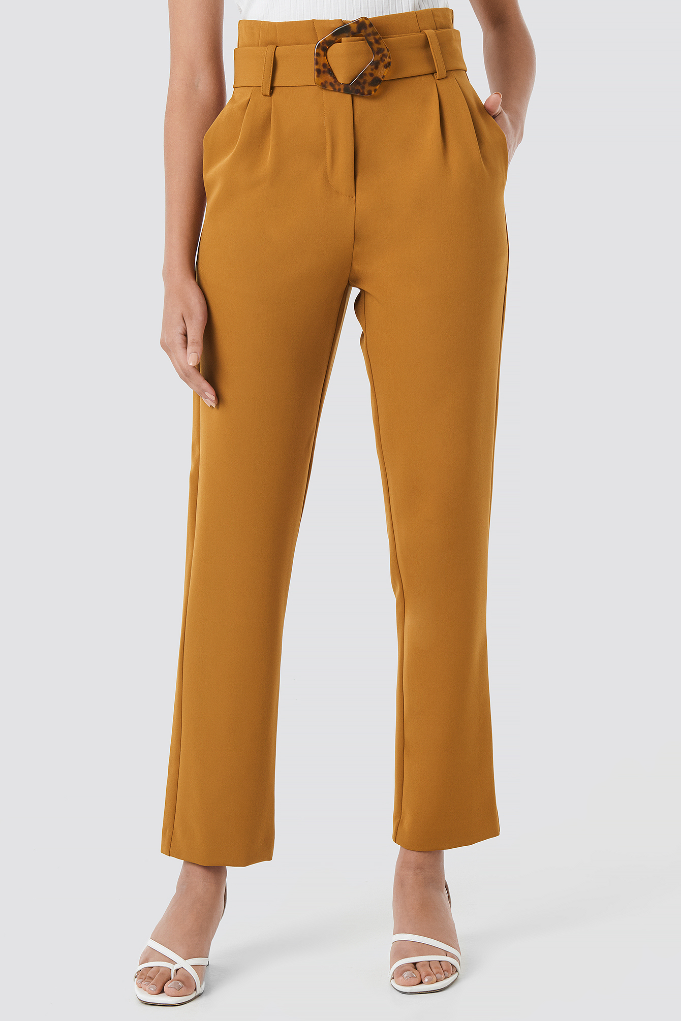 High Waist Asymmetric Belted Pants Brown | na-kd.com