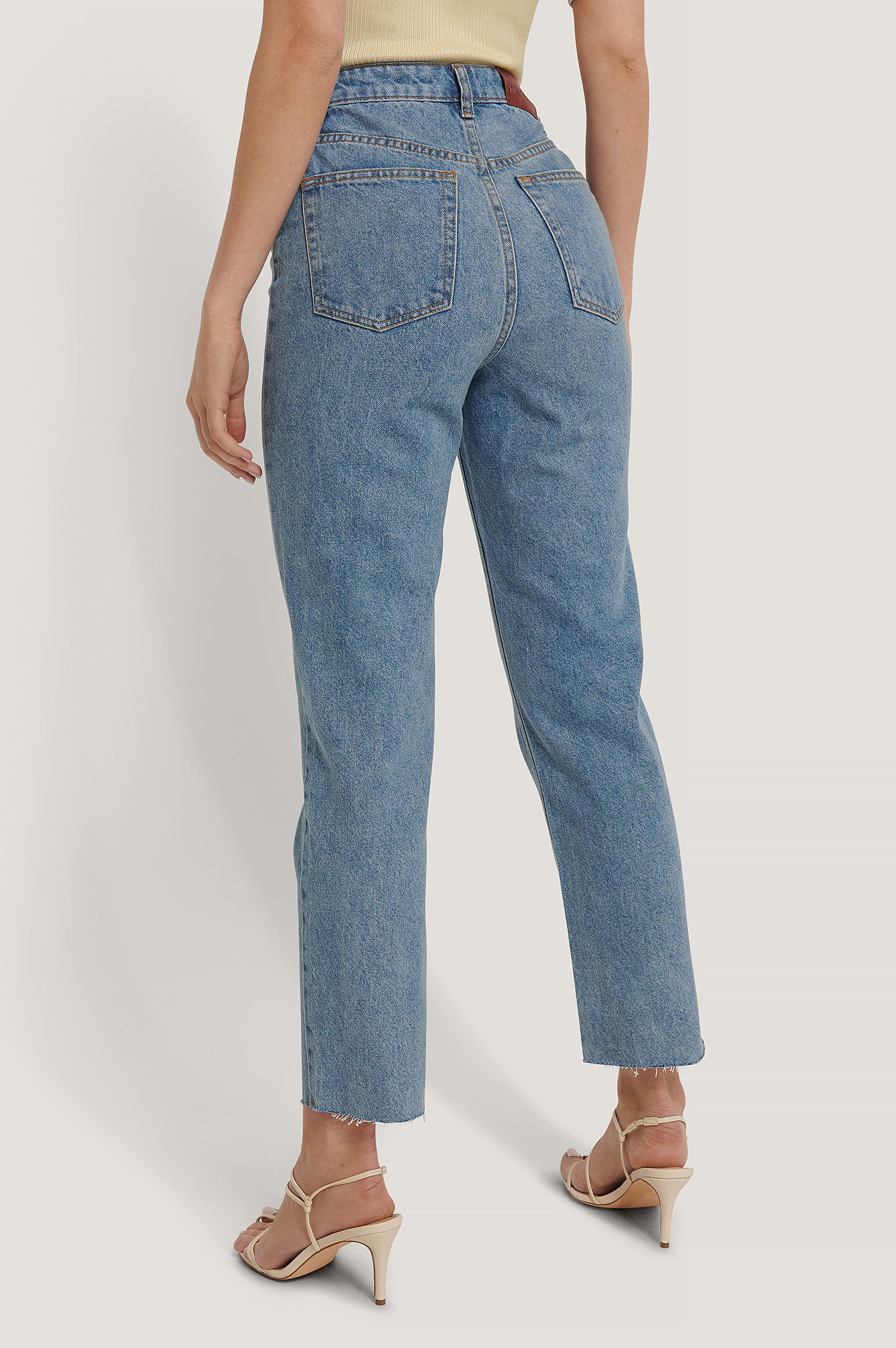 High Waist Asymmetric Closure Straight Jeans Blue | na-kd.com